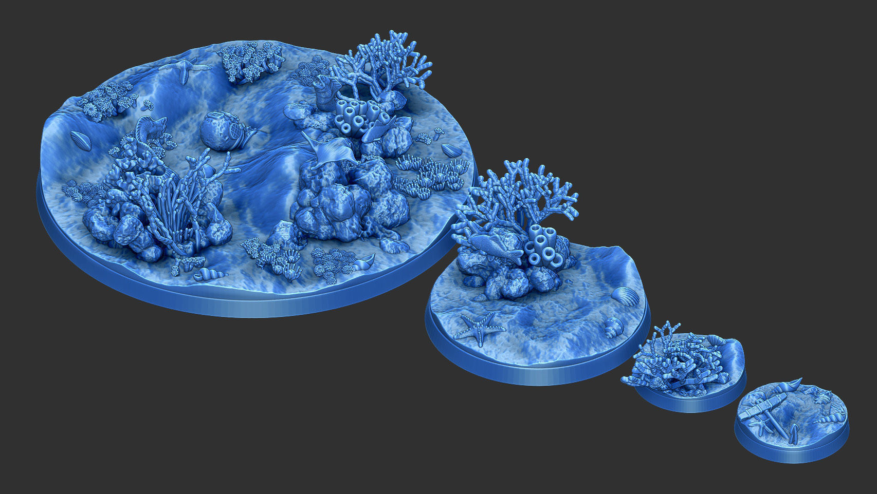 FREE - 4 SEABED MINIATURE BASES 25mm 50mm 100 mm 3D Print Ready free 3D model 3D printable ...