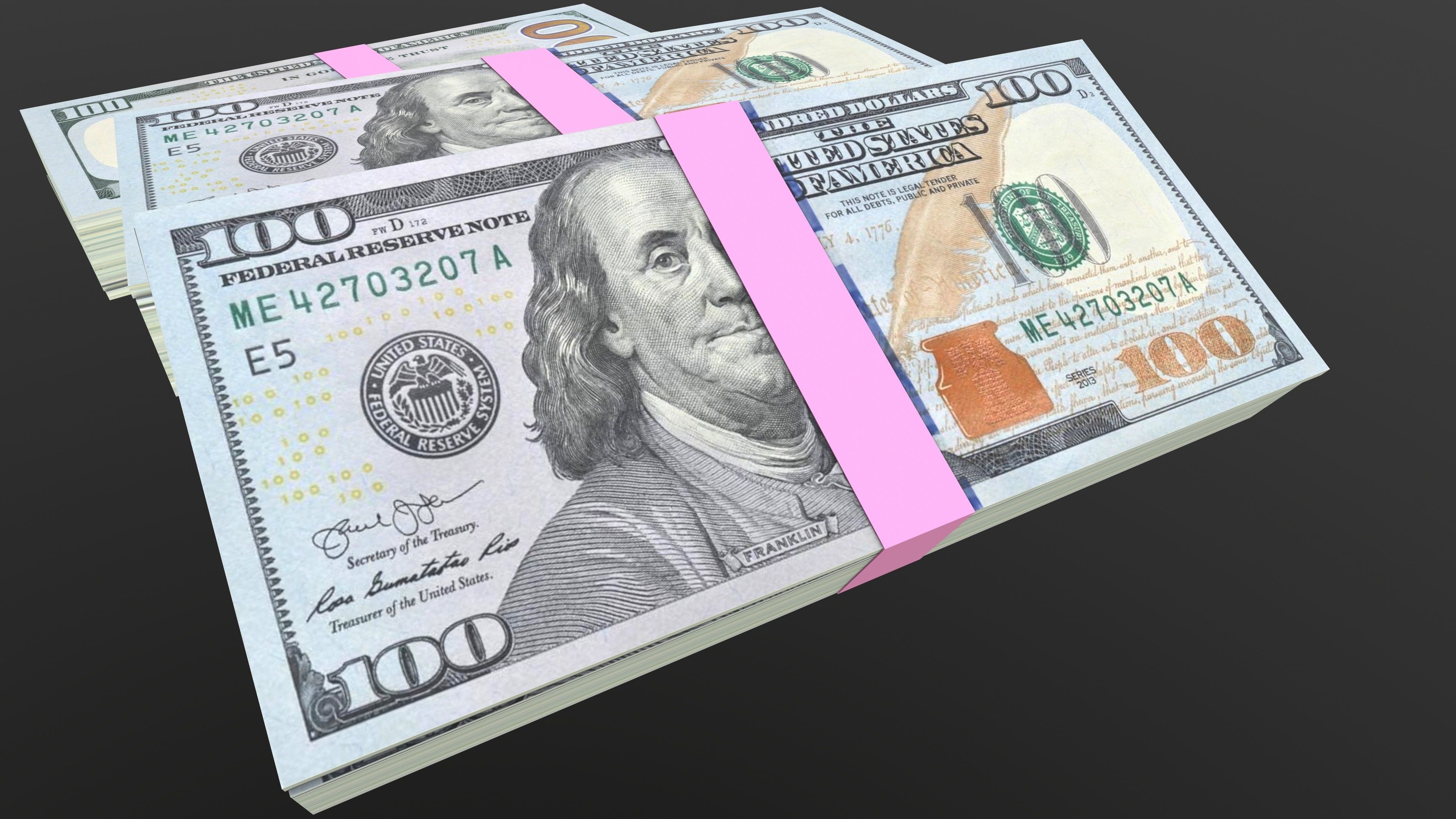 3D model 100 Dollar Note Currency Bundle AR VR PBR VR / AR / low-poly ...