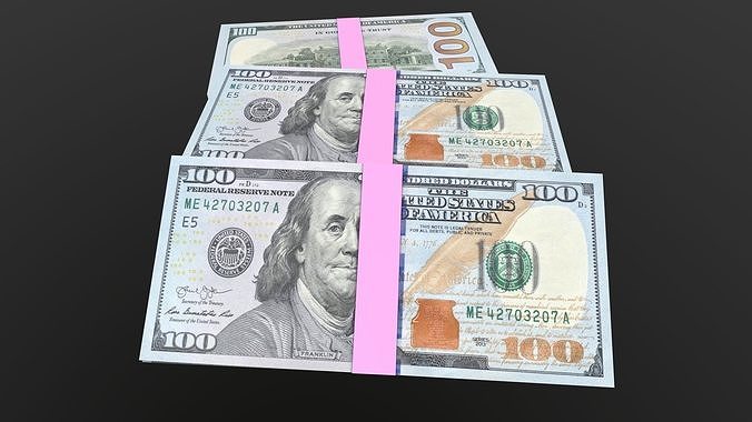 3D model 100 Dollar Note Currency Bundle AR VR PBR VR / AR / low-poly ...
