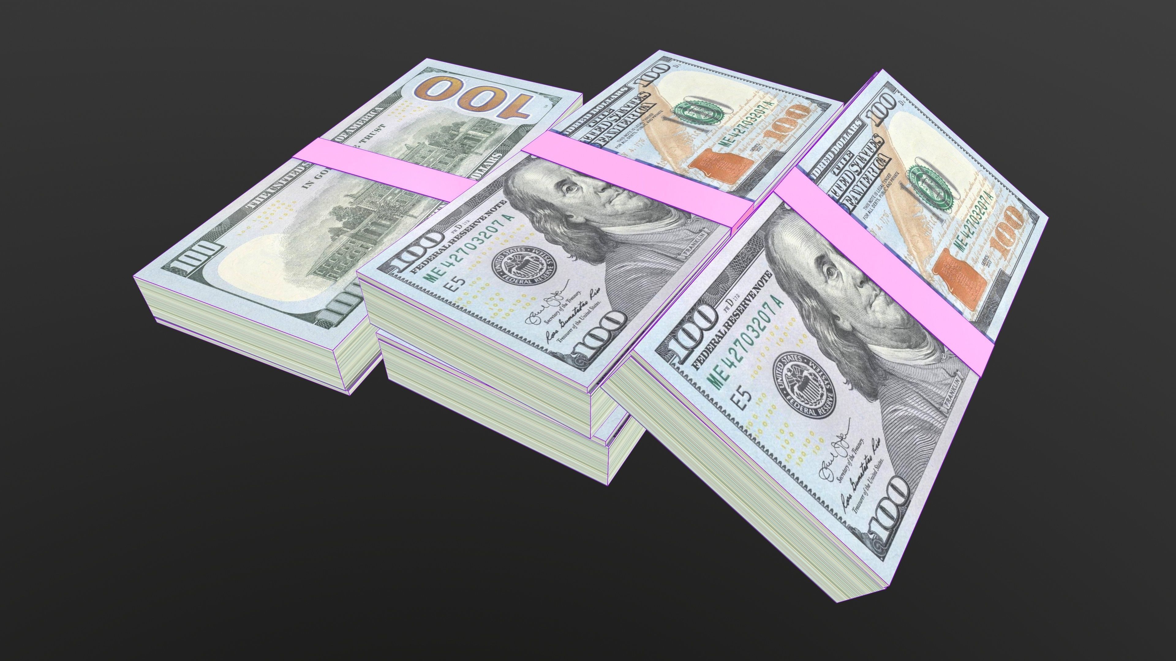 3D model 100 Dollar Note Currency Bundle AR VR PBR VR / AR / low-poly ...