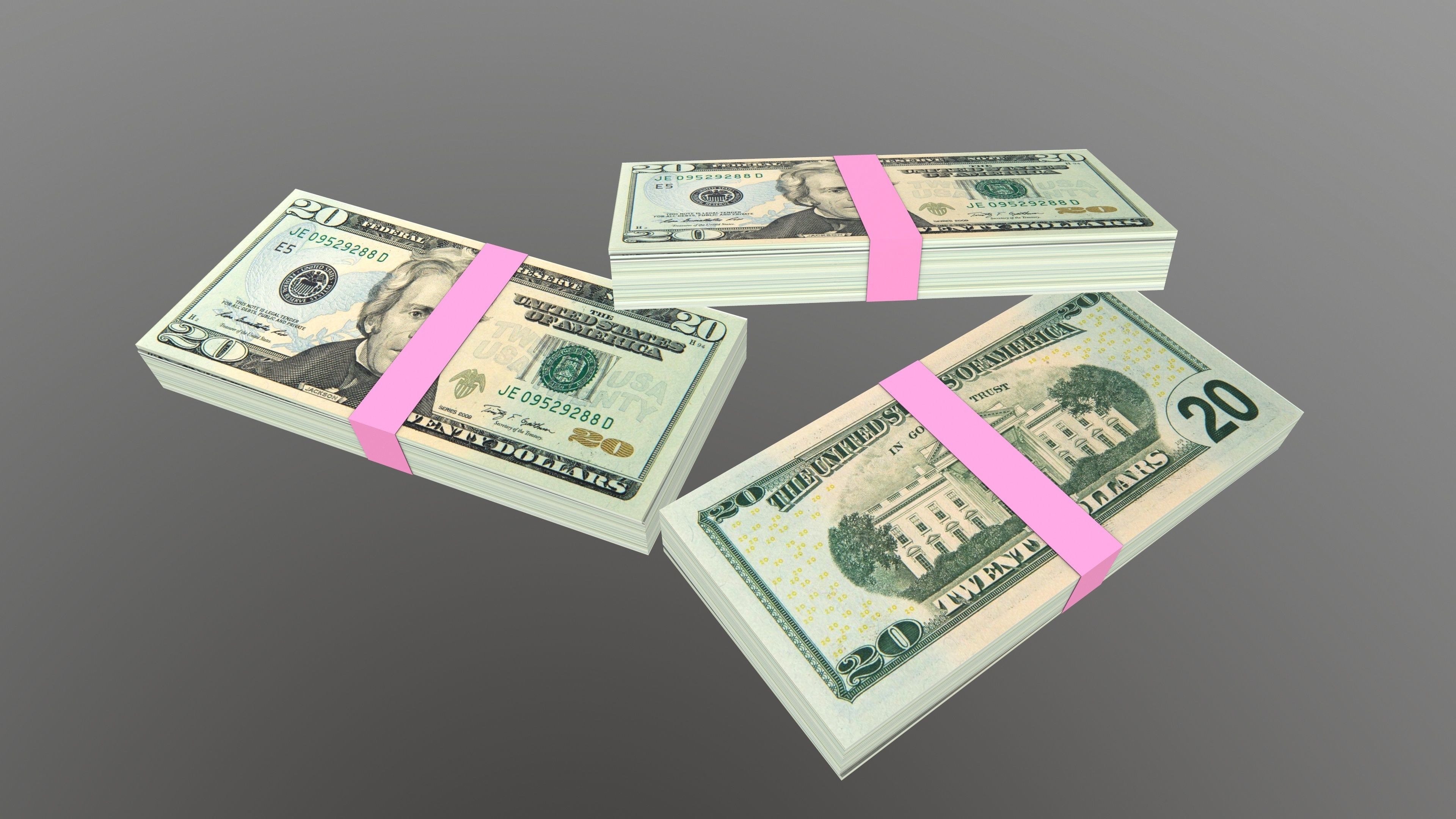 3D model 20 Dollar Note Currency Bundle AR VR PBR VR / AR / low-poly ...