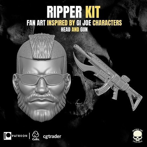 Ripper Kit - head and gun for action figures 3D model 3D printable ...