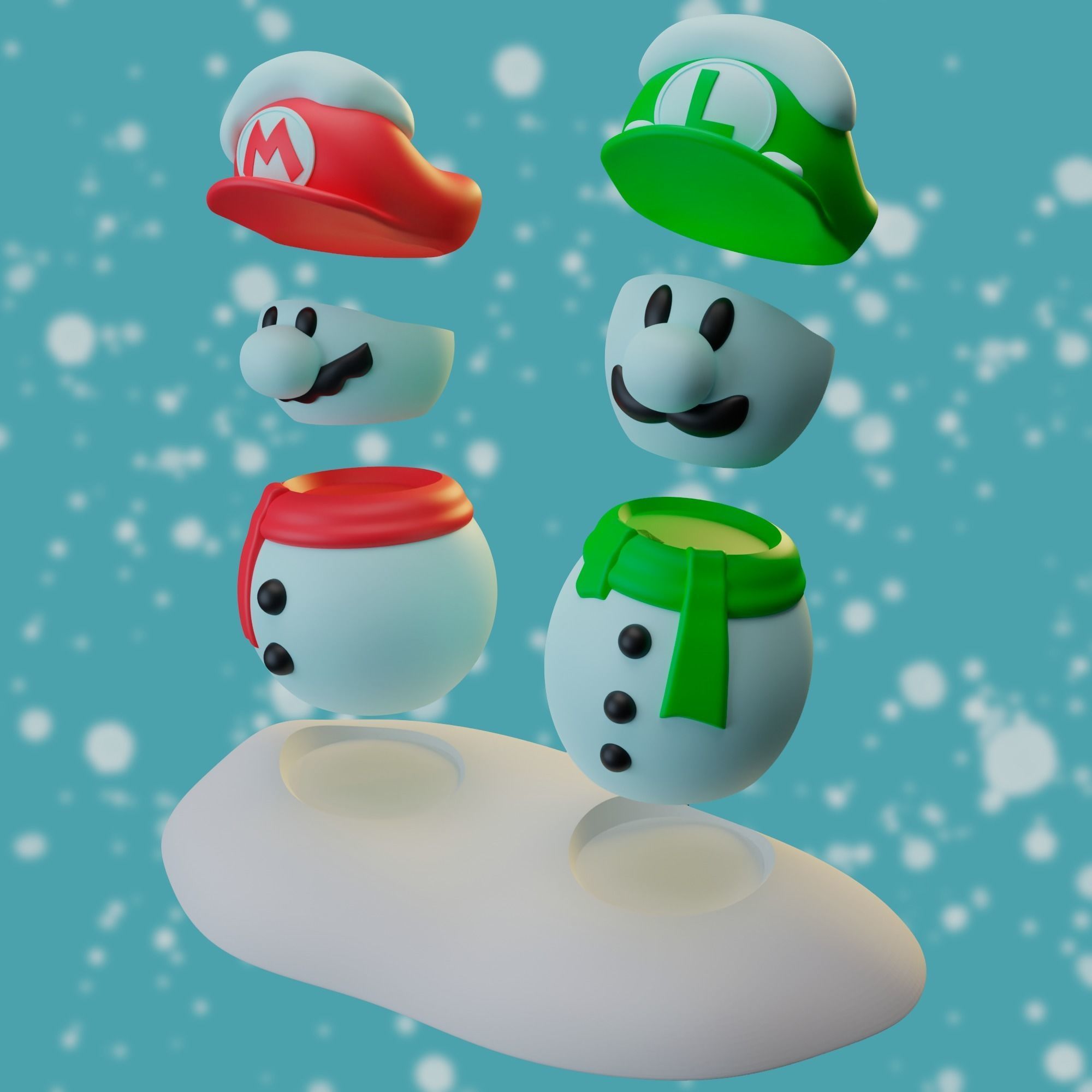 MARIO AND LUIGI SNOWMAN 3D model 3D printable | CGTrader
