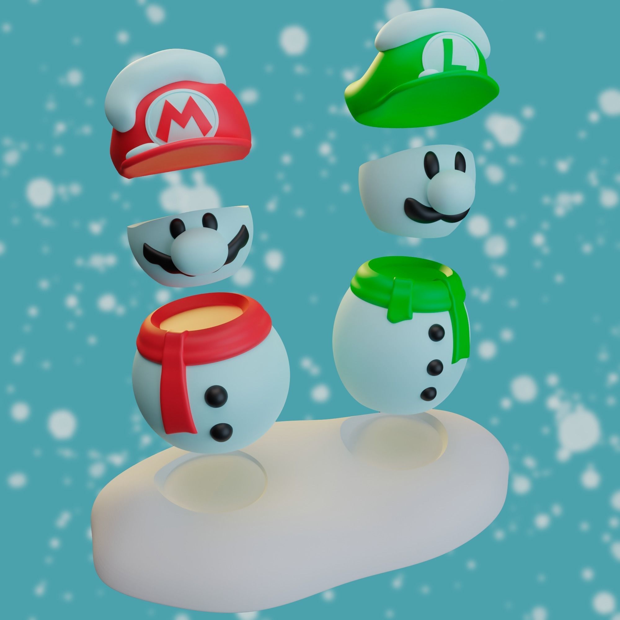 MARIO AND LUIGI SNOWMAN 3D model 3D printable | CGTrader