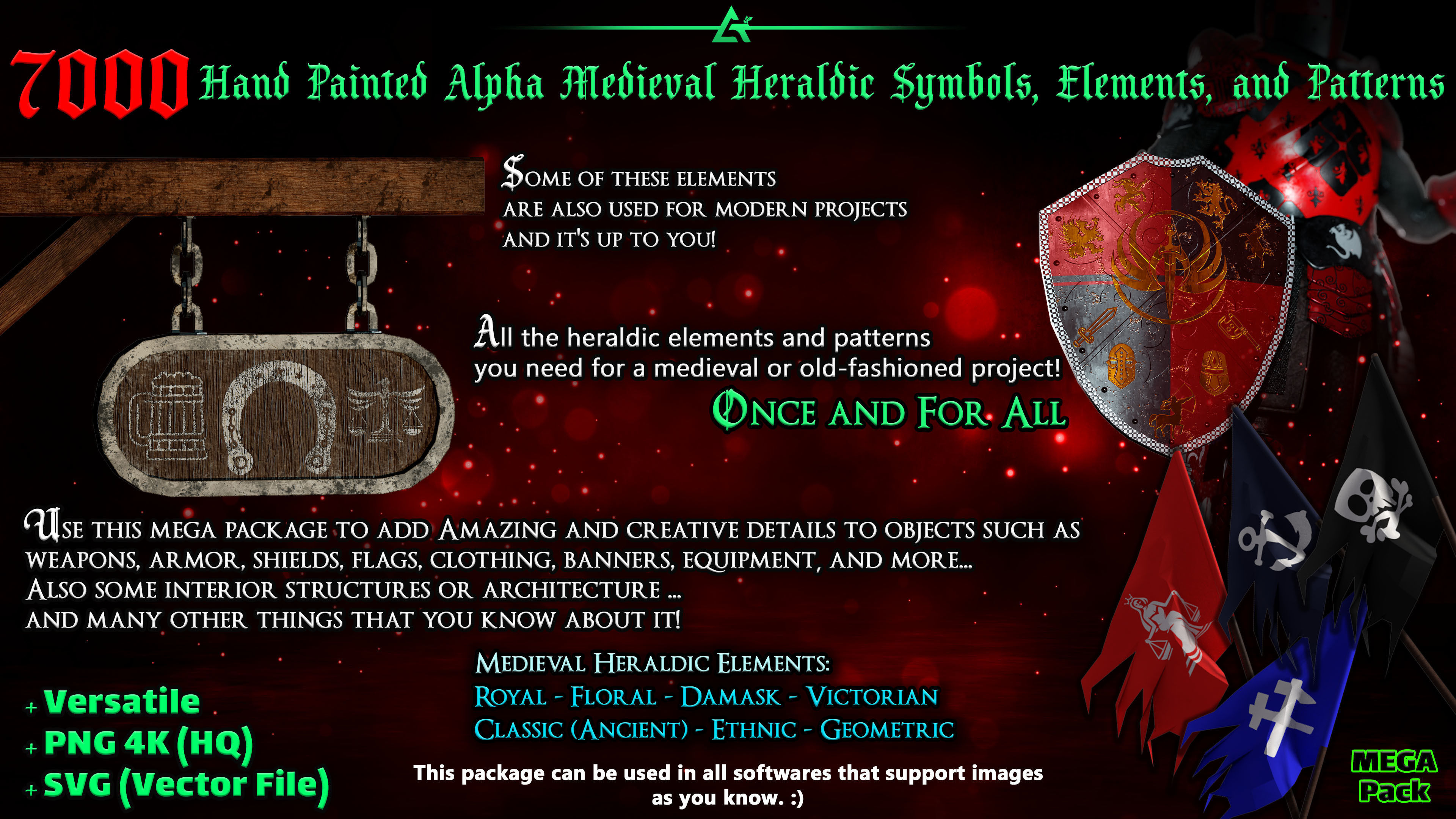 7000 Hand Painted Alpha Medieval Heraldic Symbols - Vol 7 Texture ...