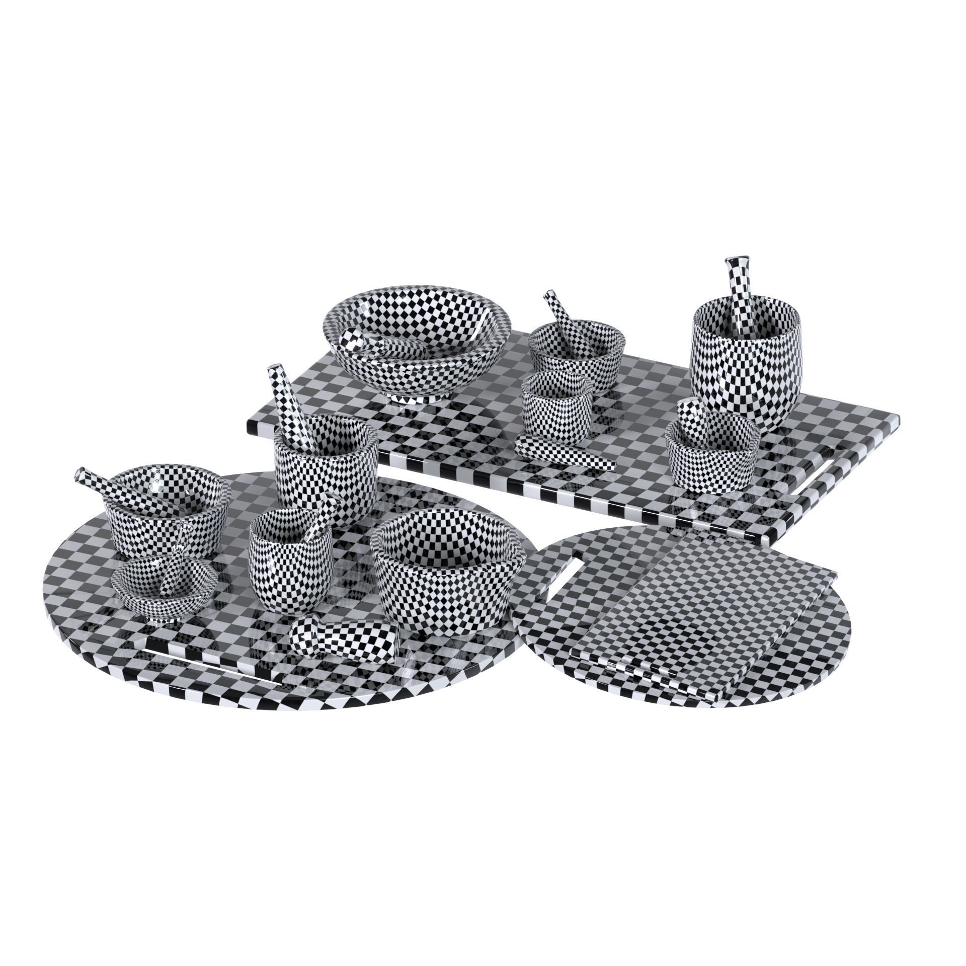 3D model mortar and pestle and tray set 3Dmodel corona texture VR / AR ...