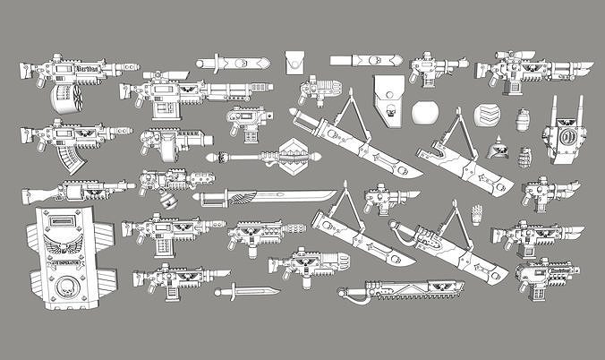 Far Future Imperialist weapons kit V2 3D model 3D printable | CGTrader
