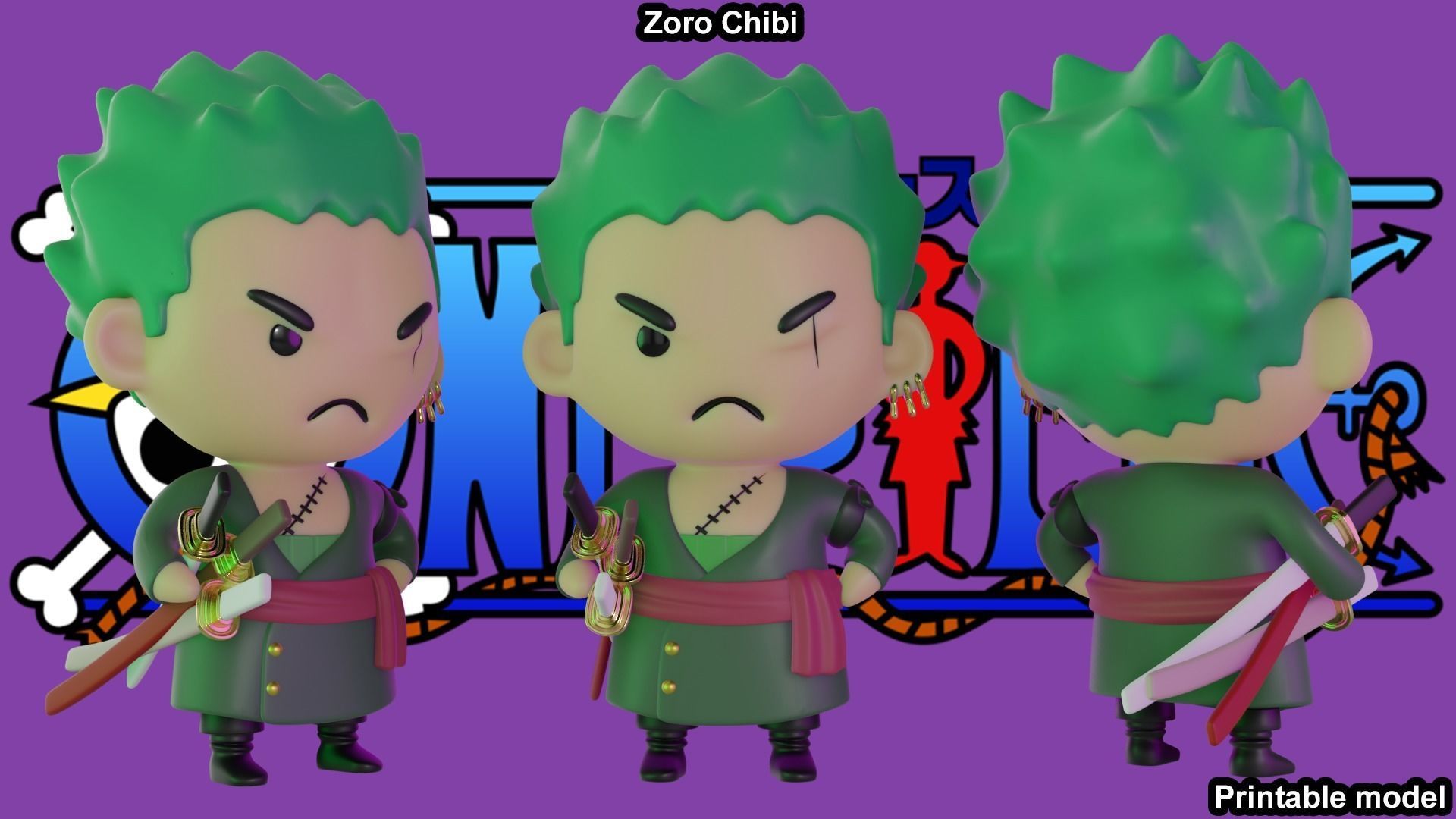 Zoro Chibi - One Piece 3D model 3D printable | CGTrader