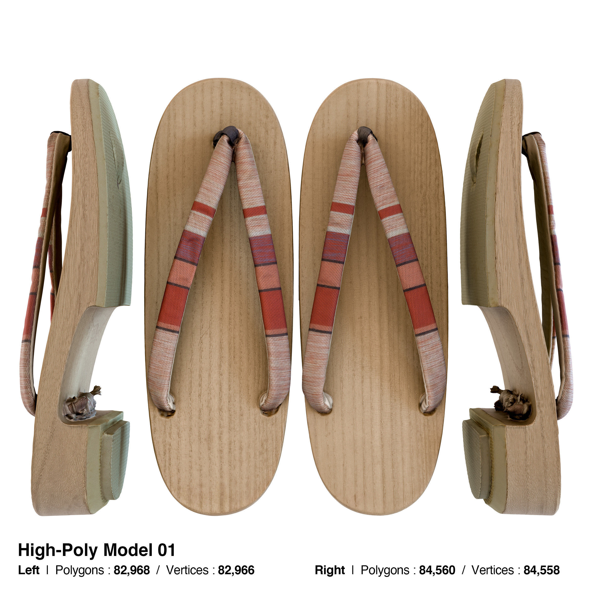 3D model Ukon Geta Set for Women - Japanese Wooden Clogs VR / AR / low ...