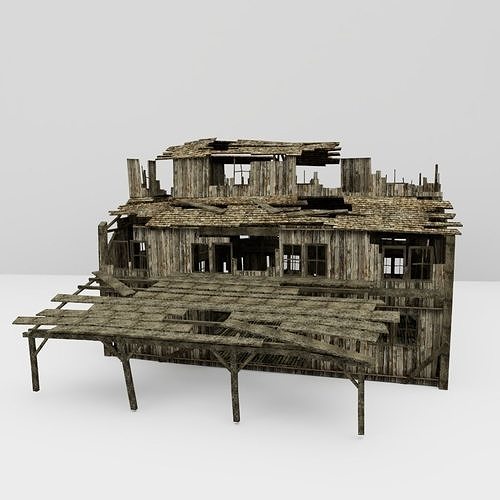 3D model old wood house wrecked VR / AR / low-poly | CGTrader