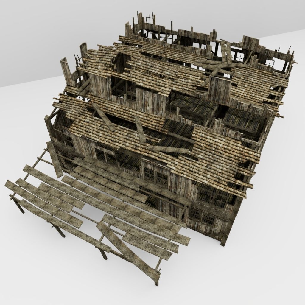 3D model old wood house wrecked VR / AR / low-poly | CGTrader