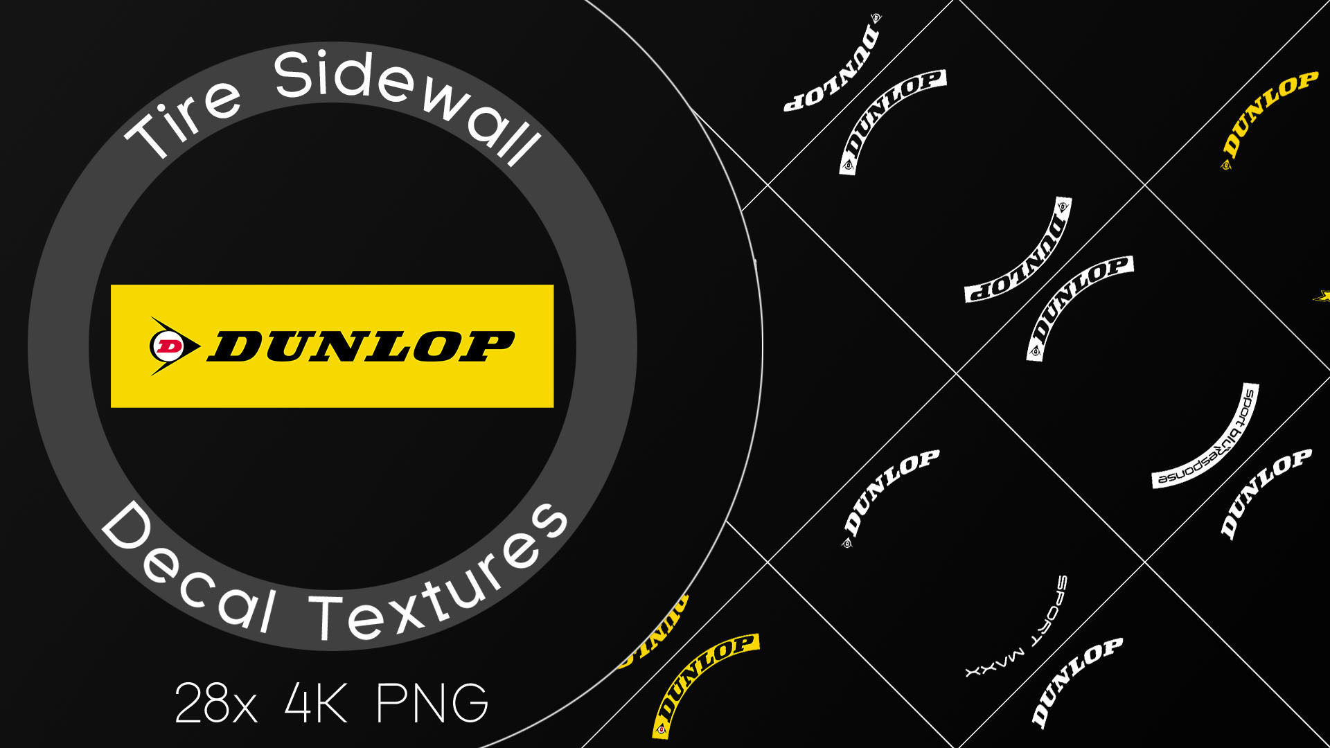 28x Dunlop tire sidewall 4K PNG decals Texture | CGTrader