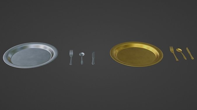 3D model Golden and Silver Plates with Cutlery VR / AR / low-poly ...