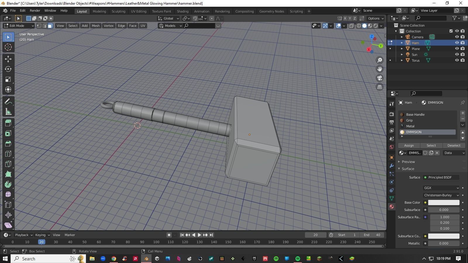 3D model Glowing Hammer Thors Hammer VR / AR / low-poly | CGTrader