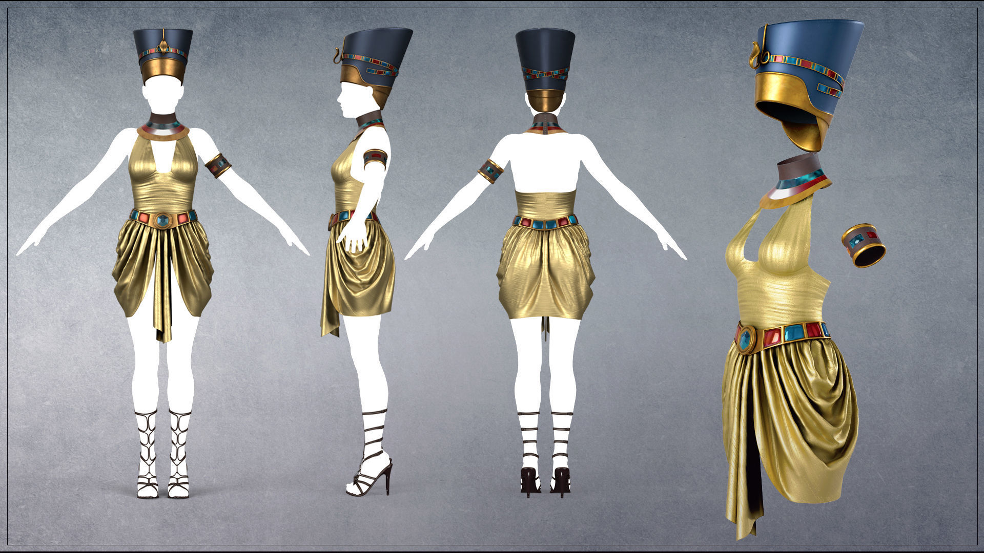 3D model Egyptian princess Costume Low-poly 3D model PBR VR / AR / low ...