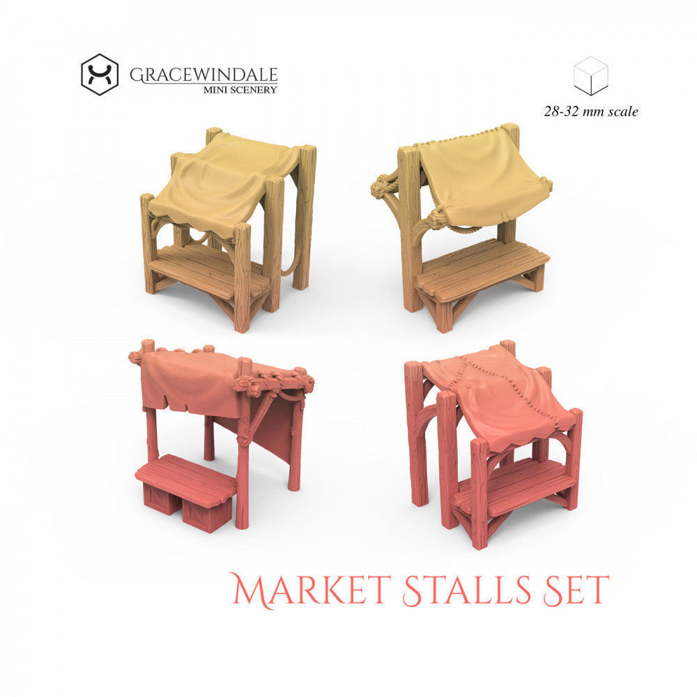 Market Stalls Set 3D model 3D printable | CGTrader
