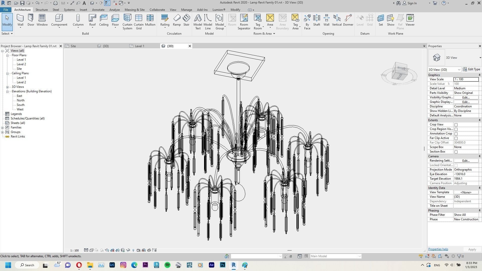 Chandelier or Classical Hanging Lamp Revit Family Interior 3D model ...