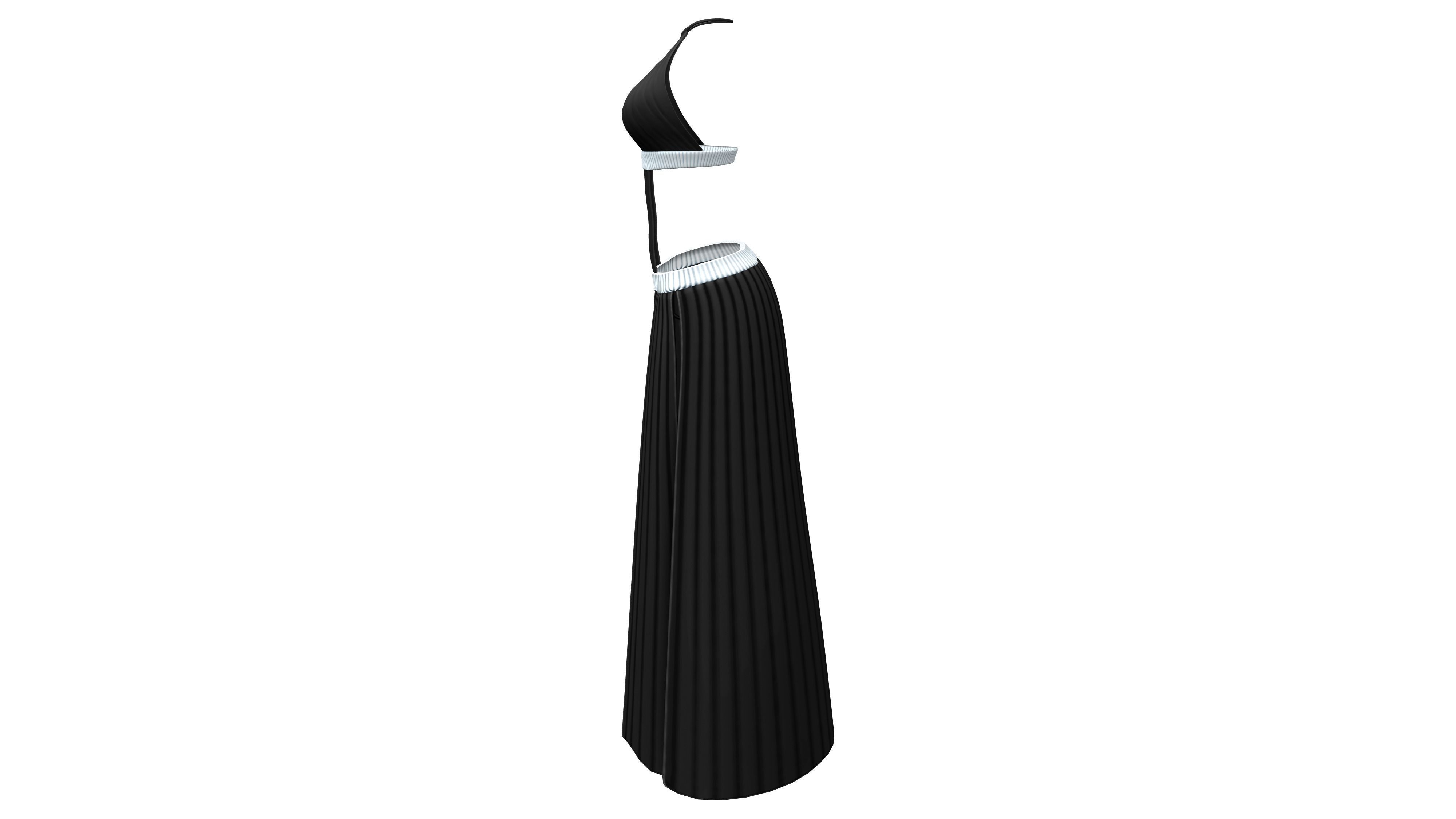 3D model Black Midriff Top Long Strips Skirt Outfit VR / AR / low-poly ...