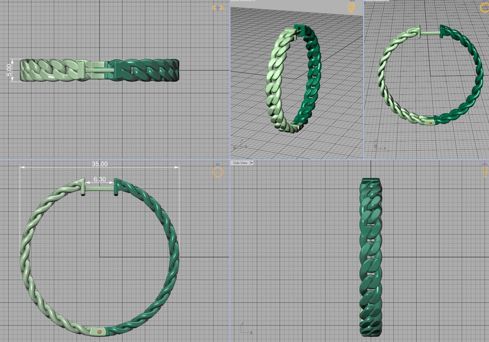 Hoop Cuban Earrings 35mm Own design 3dmodel 3D model 3D printable ...