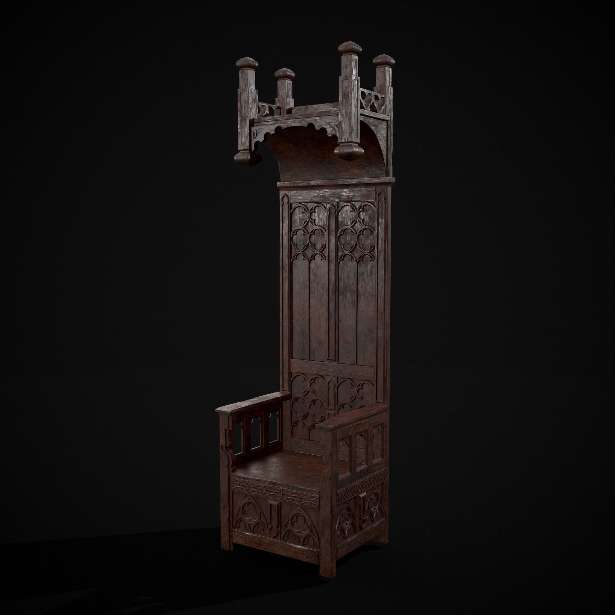 3D model Medieval Wooden Antique Gothic Throne VR / AR / low-poly ...
