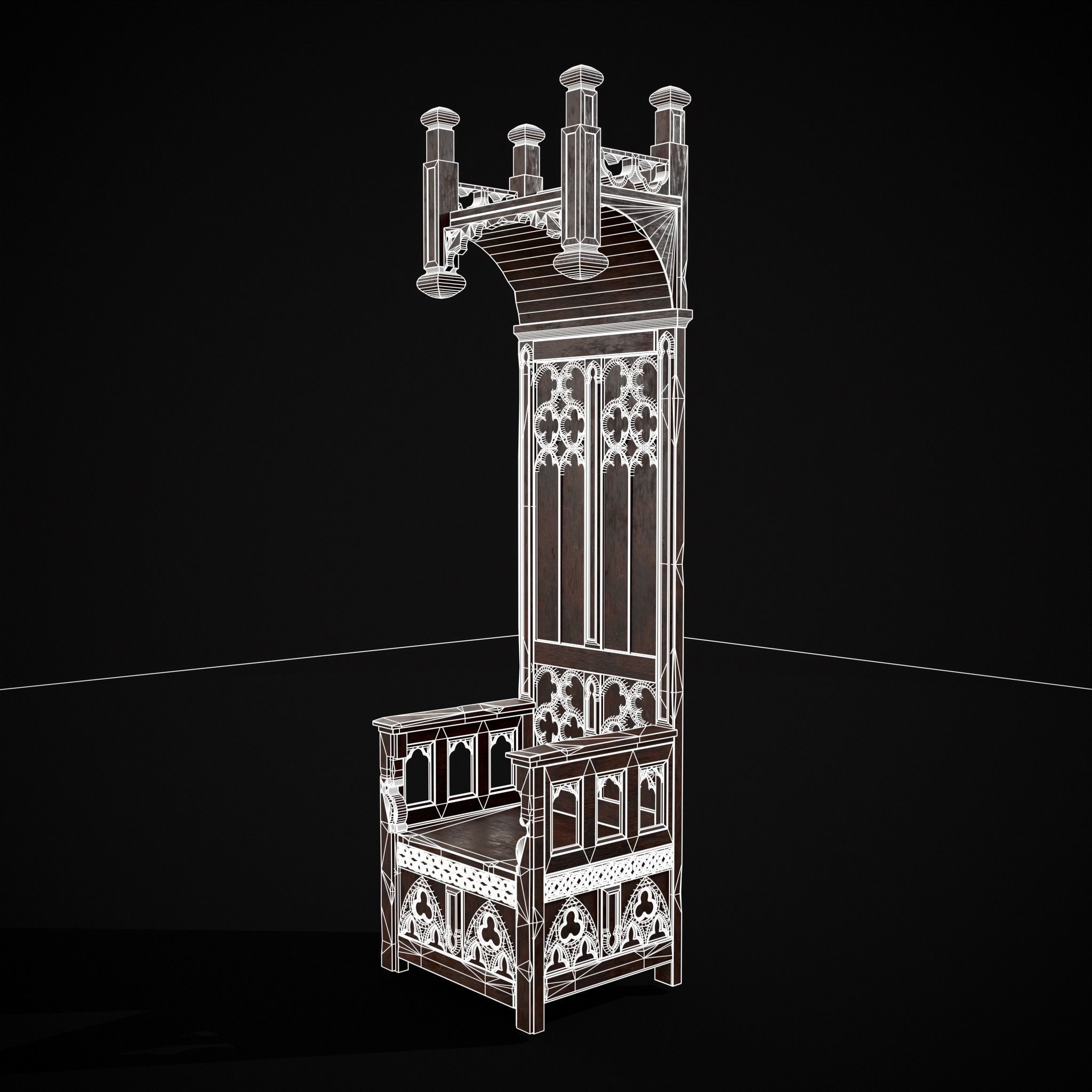 3D model Medieval Wooden Antique Gothic Throne VR / AR / low-poly | CGTrader