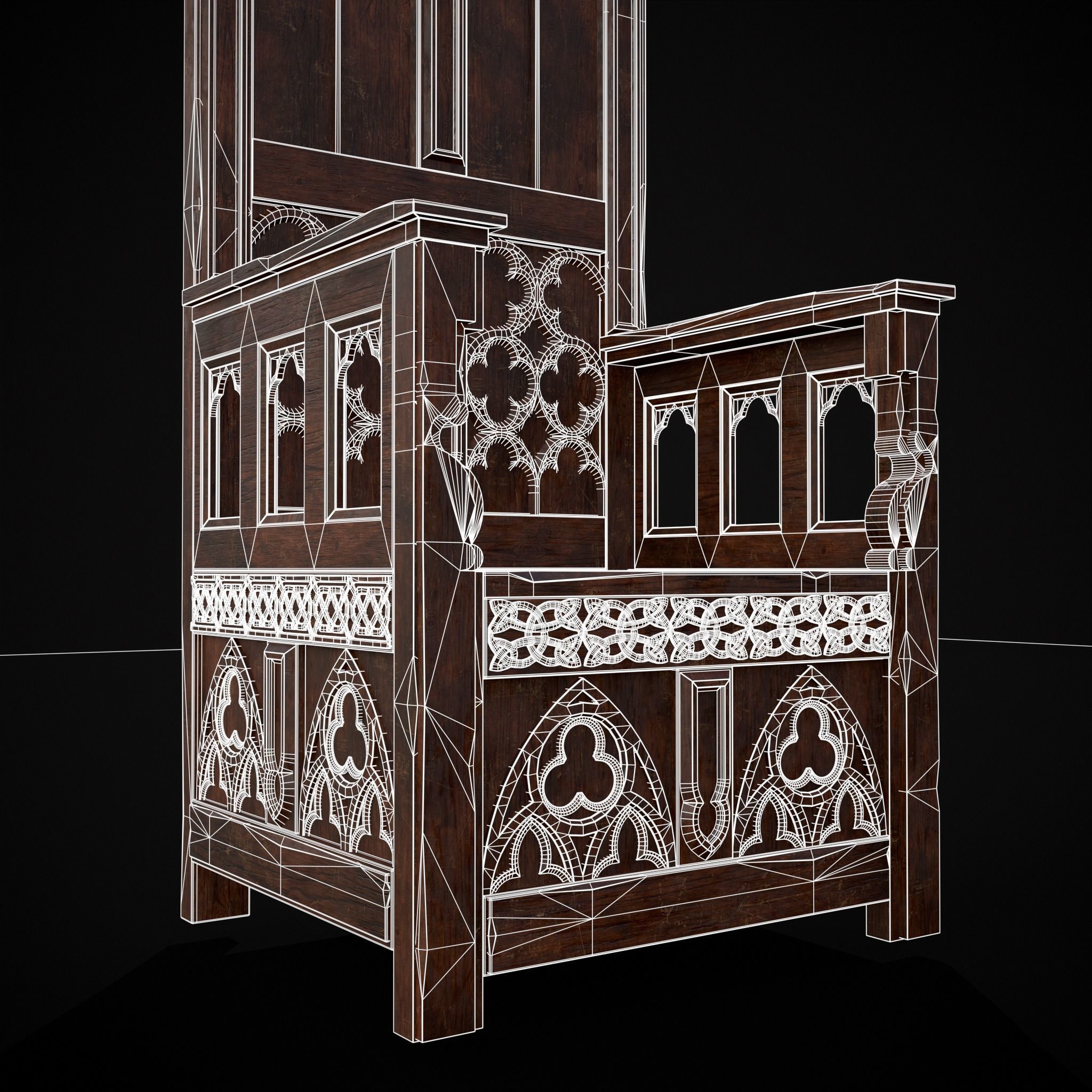 3D model Medieval Wooden Antique Gothic Throne VR / AR / low-poly ...