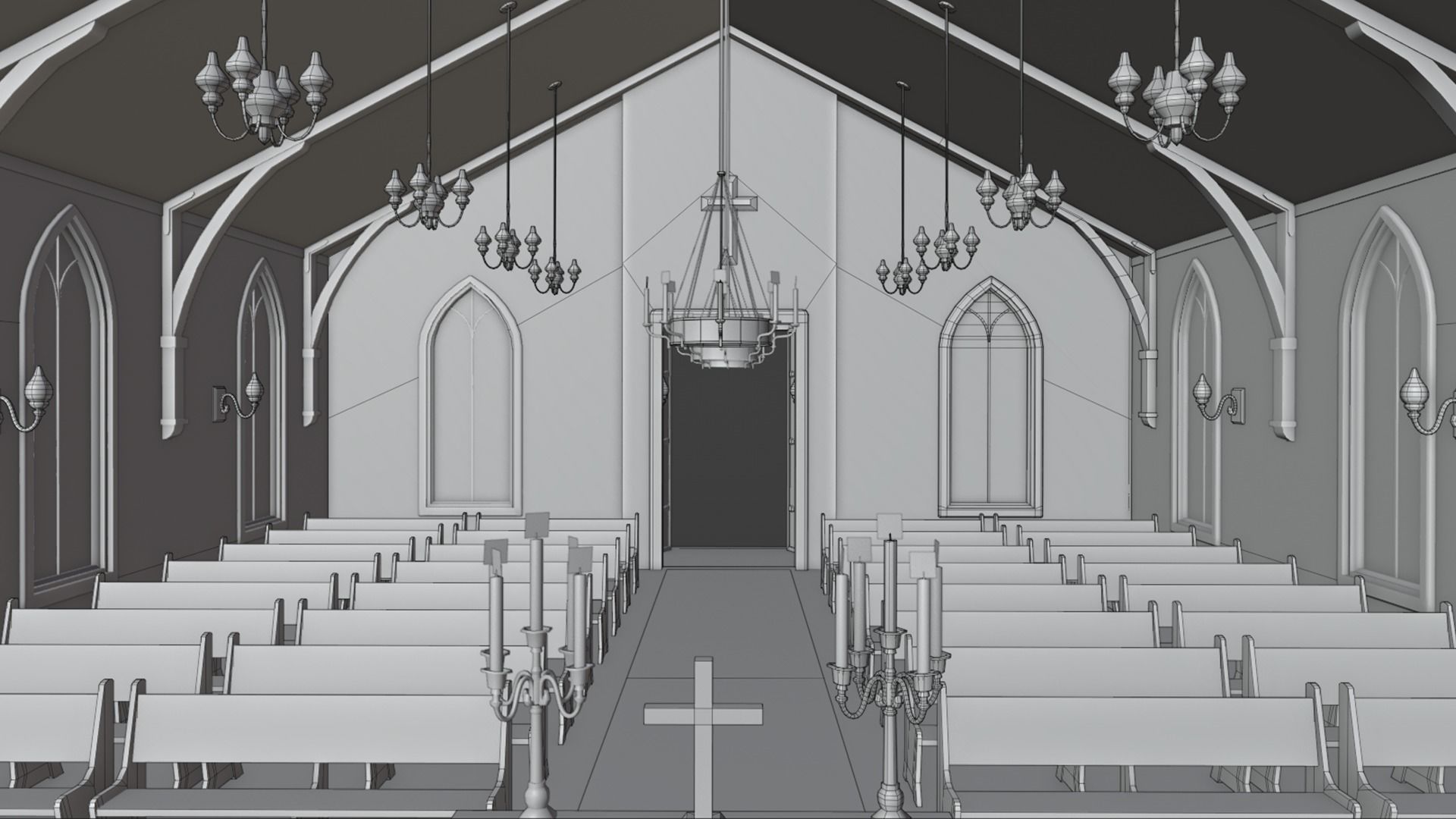 3D model Low Poly Old Church With Interior VR / AR / low-poly | CGTrader