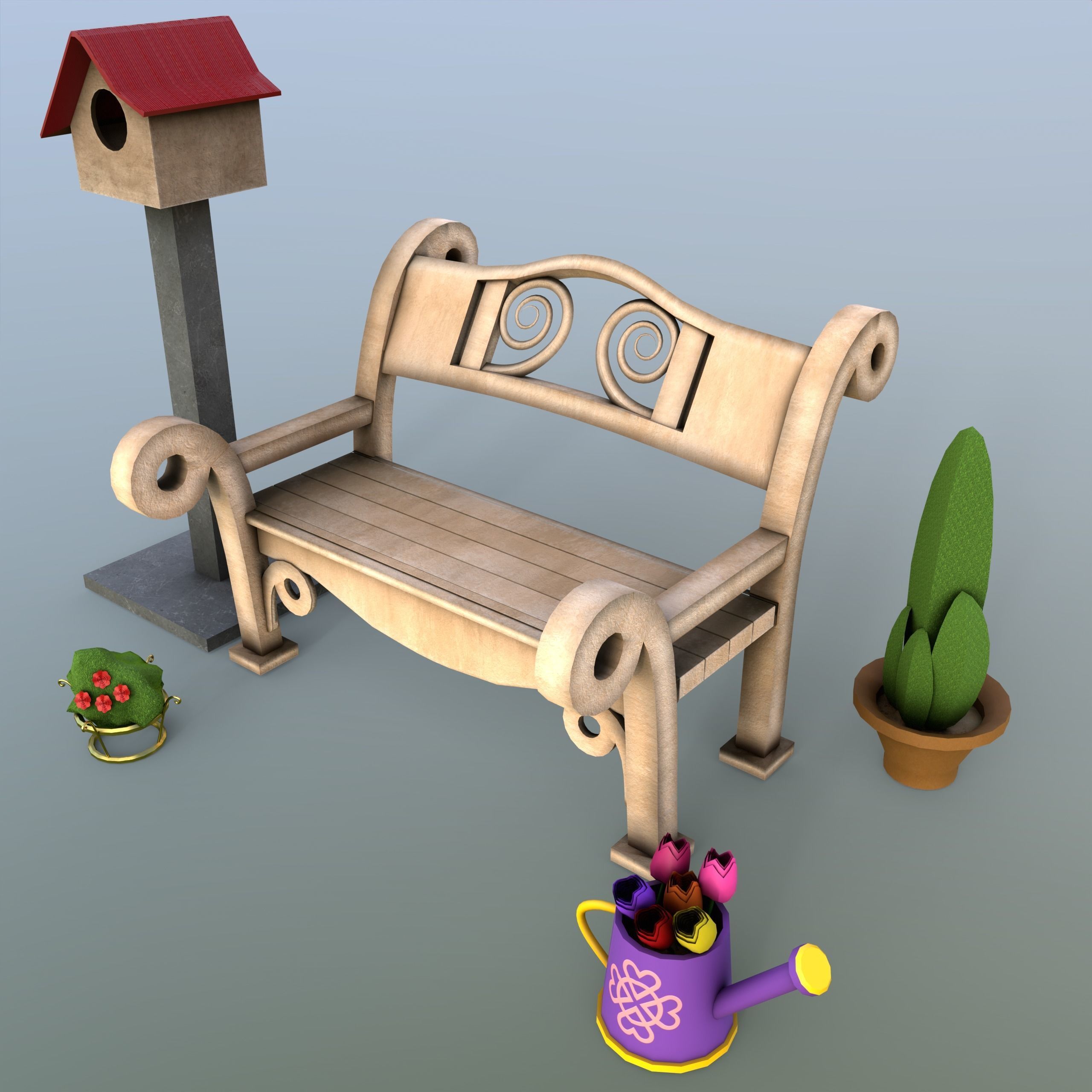3D model 3D Bench Model with PBR texture VR / AR / low-poly | CGTrader