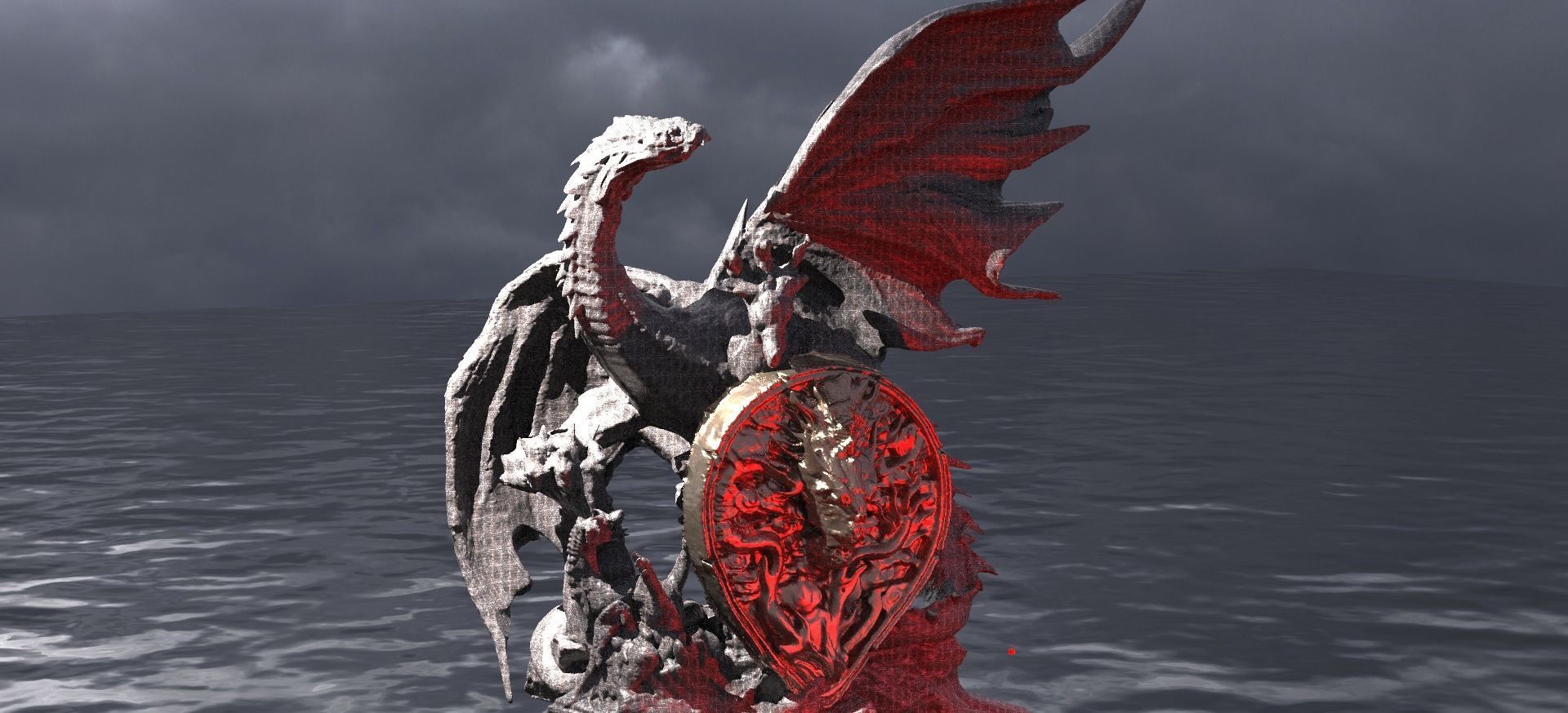 Dark Wyvern Arthurian Dragon Statue Crest 3D model | CGTrader