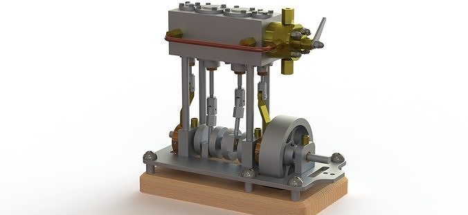 solidworks 2 cylinder vertical marine type steam engine assembly 3D ...