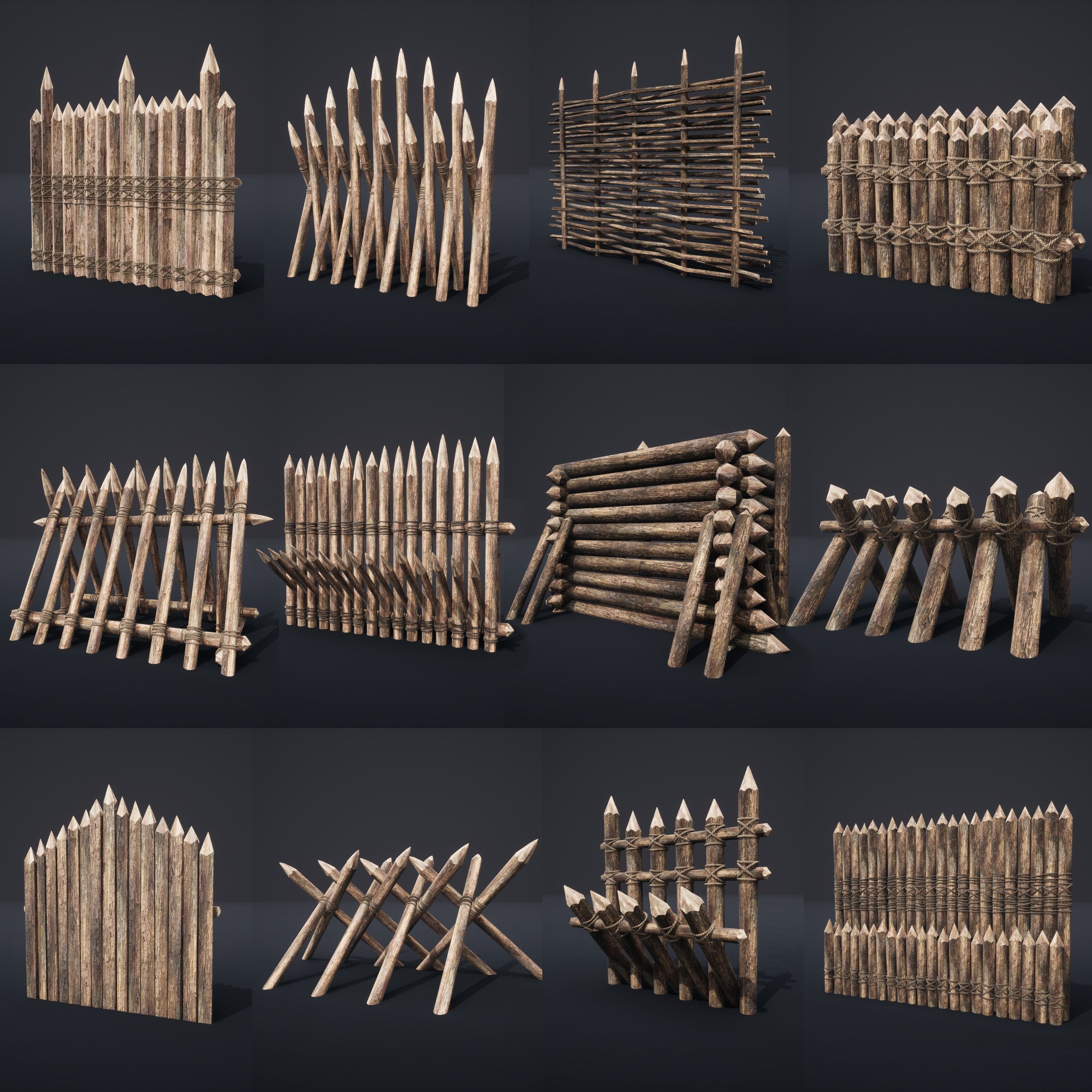 3D model PALISADE BARRIER BARRICADE FENCE WALL VILLAGE FORT COLLECTION ...