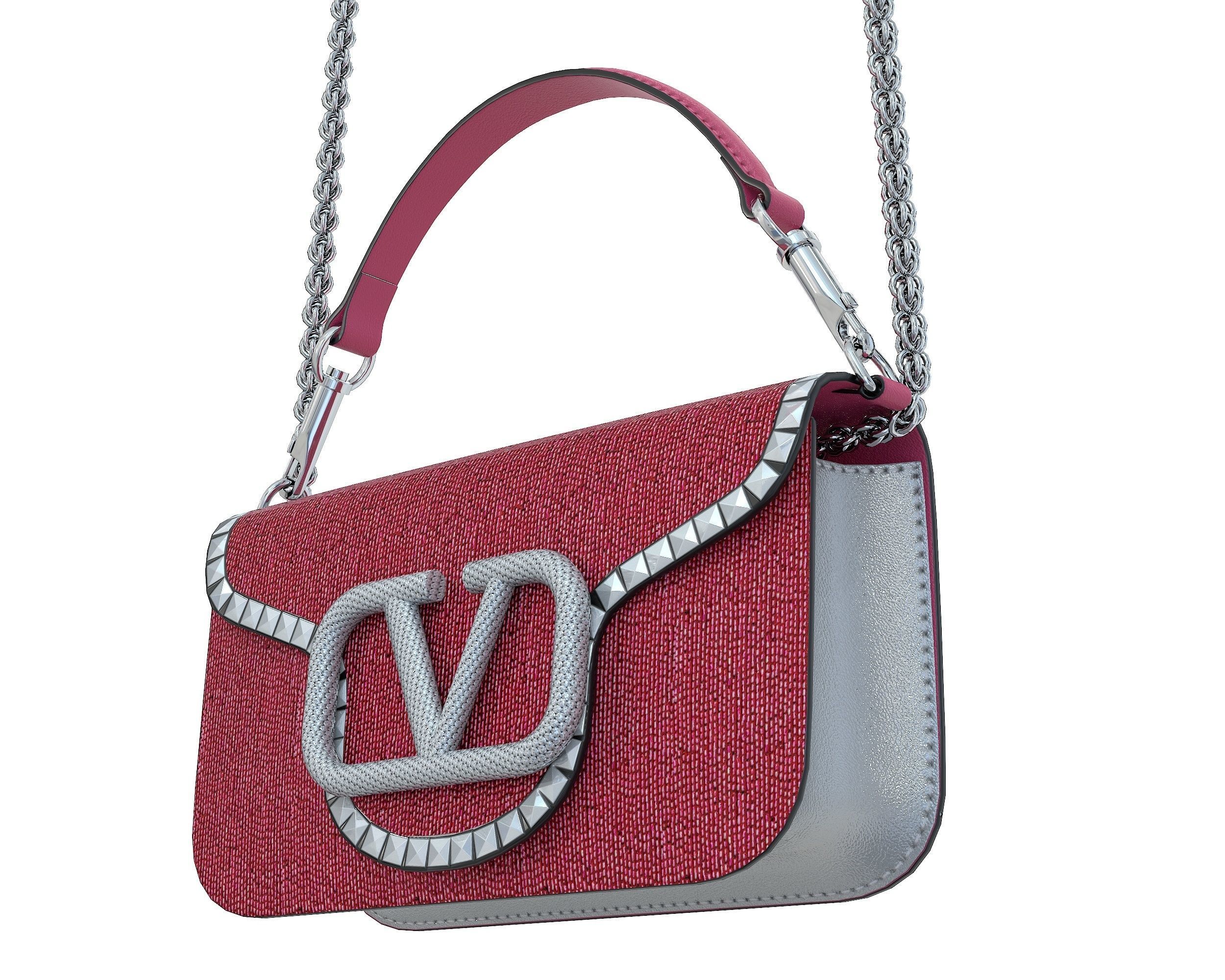 3D model Valentino Garavani Loco Embroidered Crystal Shoulder Bag Pink ...