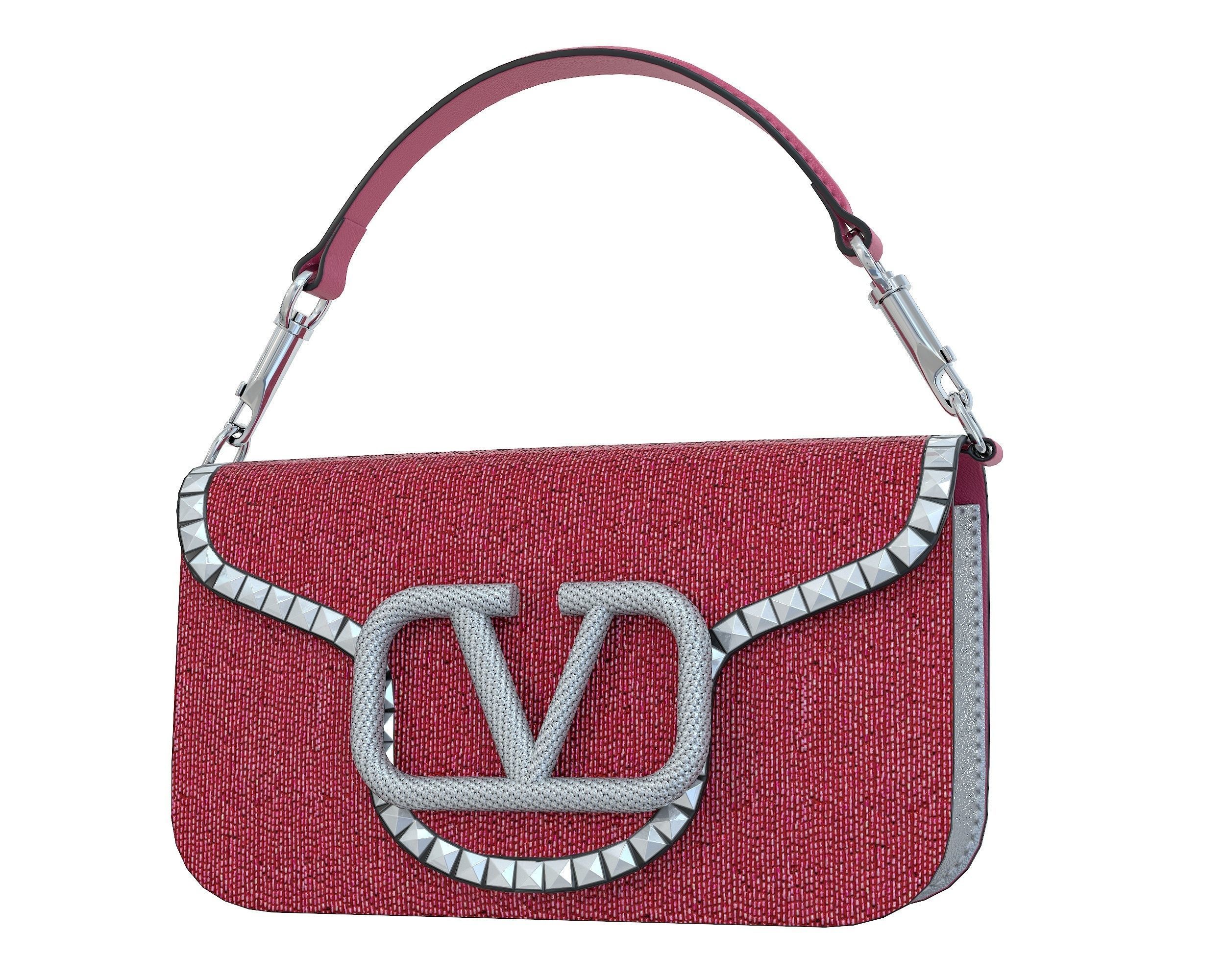 3D model Valentino Garavani Loco Embroidered Crystal Shoulder Bag Pink ...