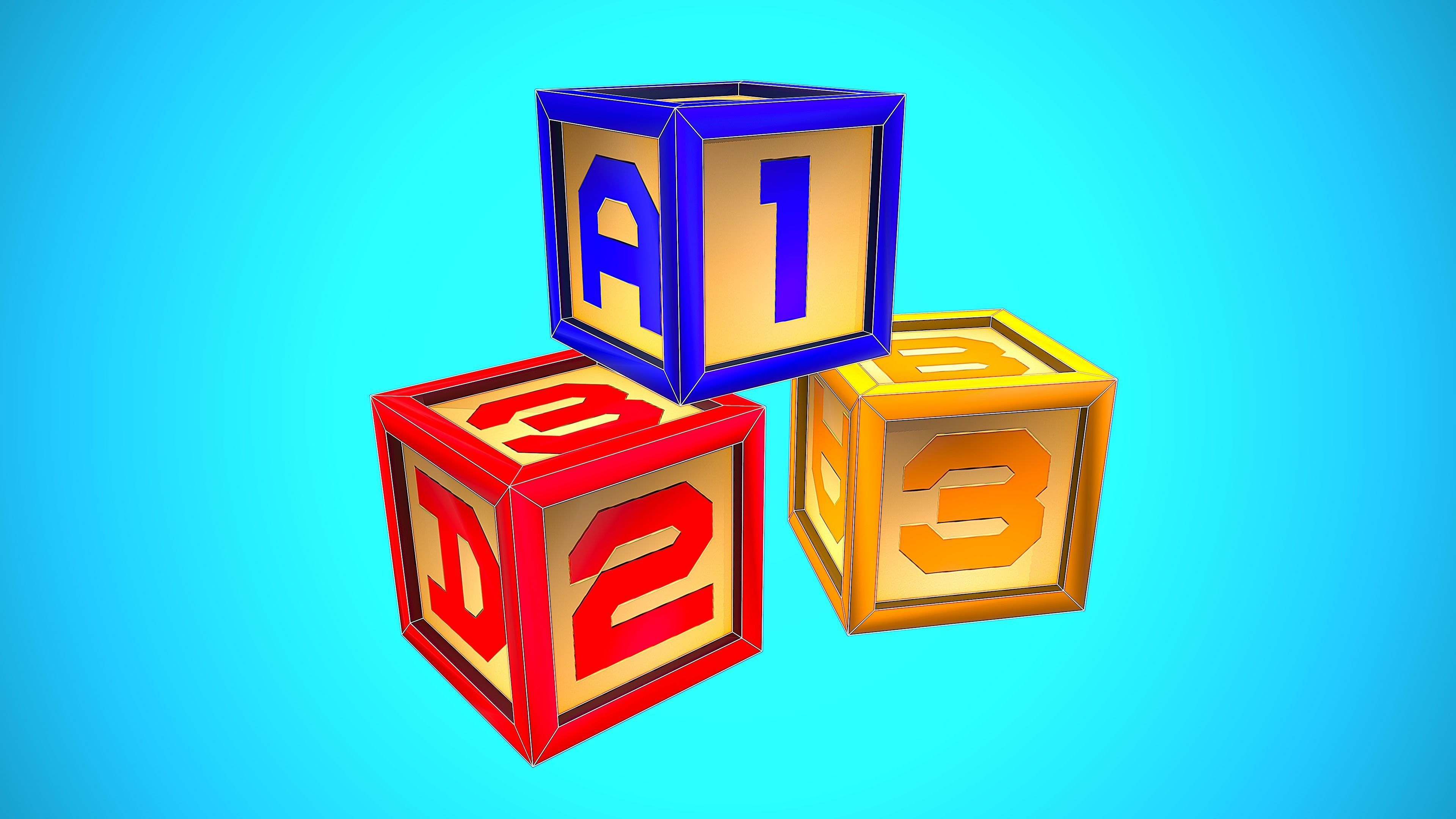 3D model ABC 123 WOOD BLOCK DICE TOY CARTOON STYLIZED VR / AR / low ...