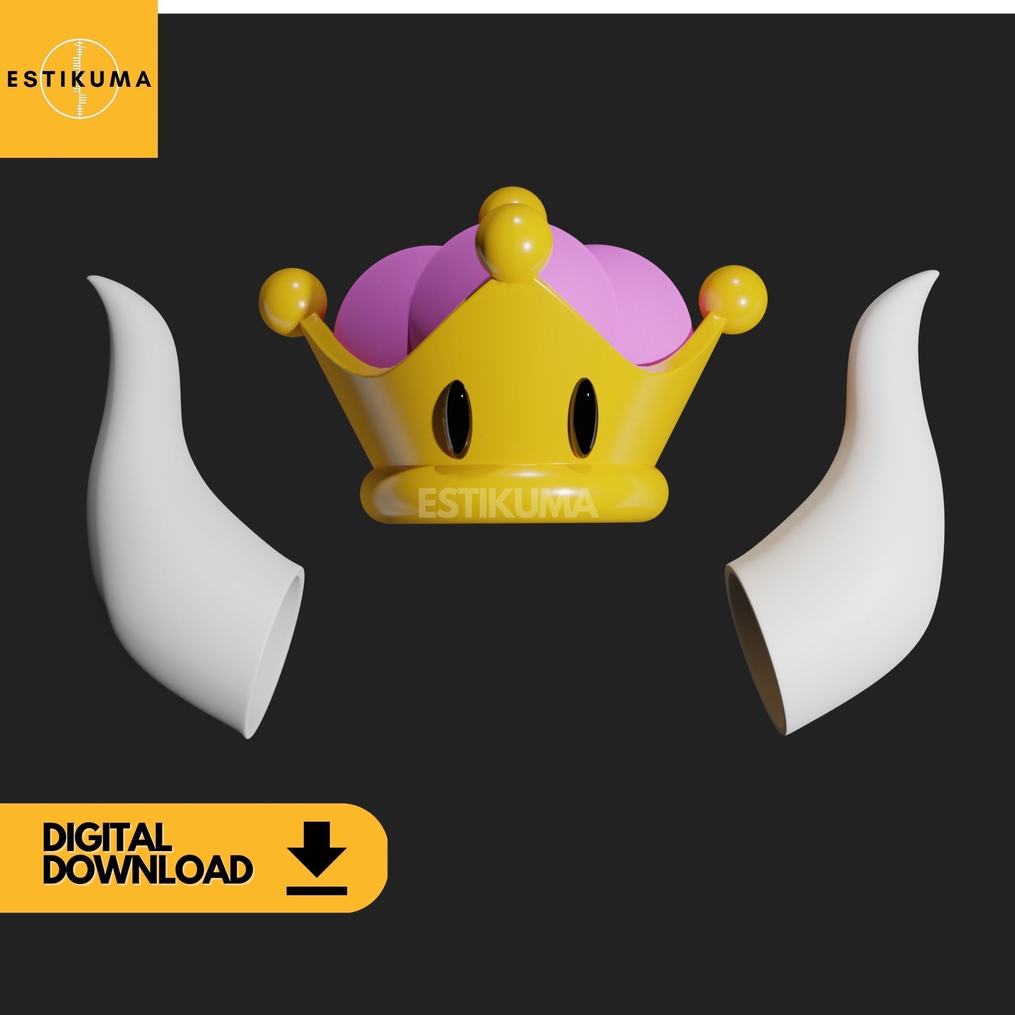 Bowsette Crown and Horns STL 3D Files Digital Download 3D model 3D ...