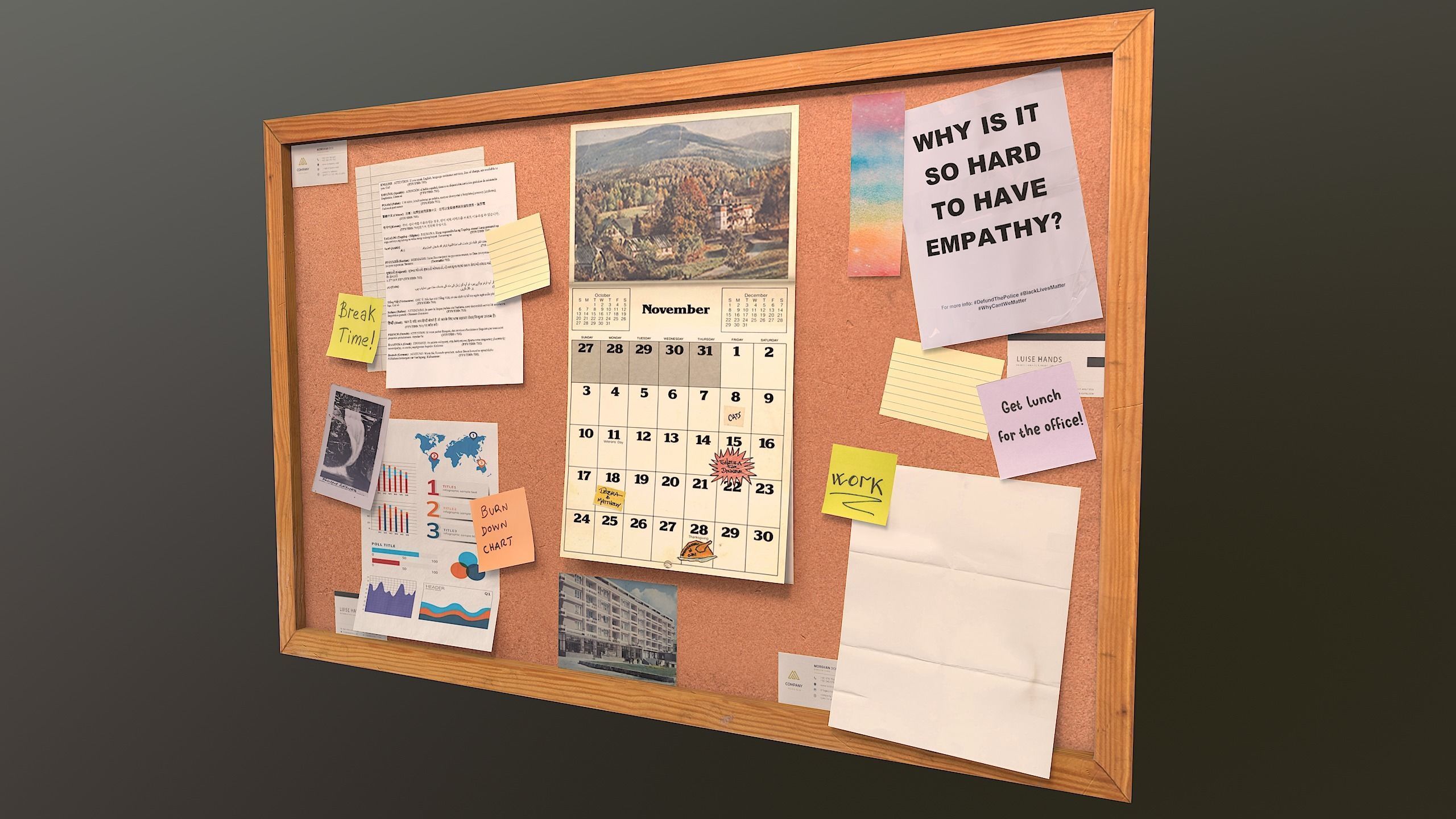 Busy Bulletin Board Indoor Office Prop Game Asset Low Poly 3D model ...