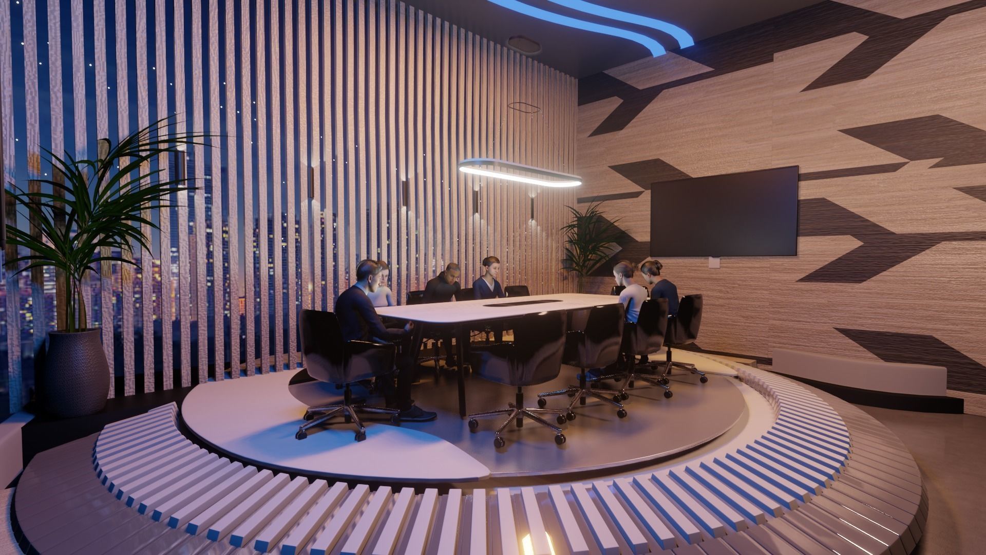 Conference and Meeting Room with Animated Characters 3D model animated ...