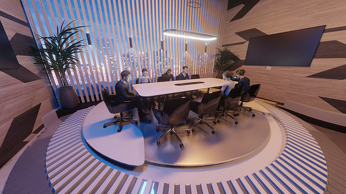 Conference and Meeting Room with Animated Characters 3D model animated ...