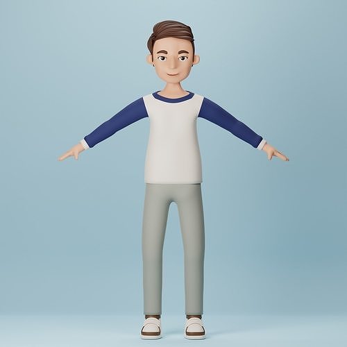 3D model 3D cartoon man with breathing animation Low-poly 3D model VR ...