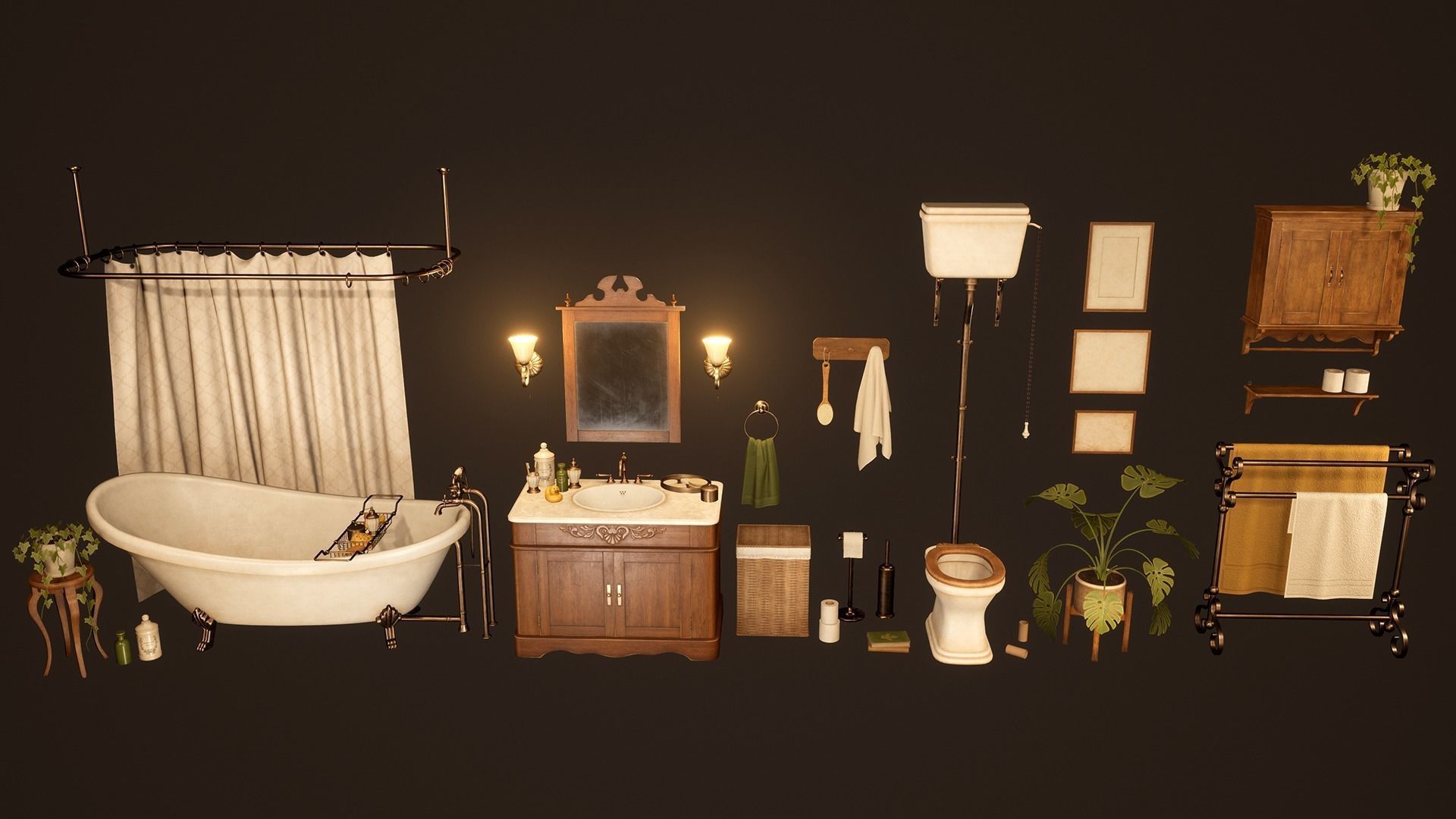 3D model Victorian Bathroom Props Pack VR / AR / low-poly | CGTrader