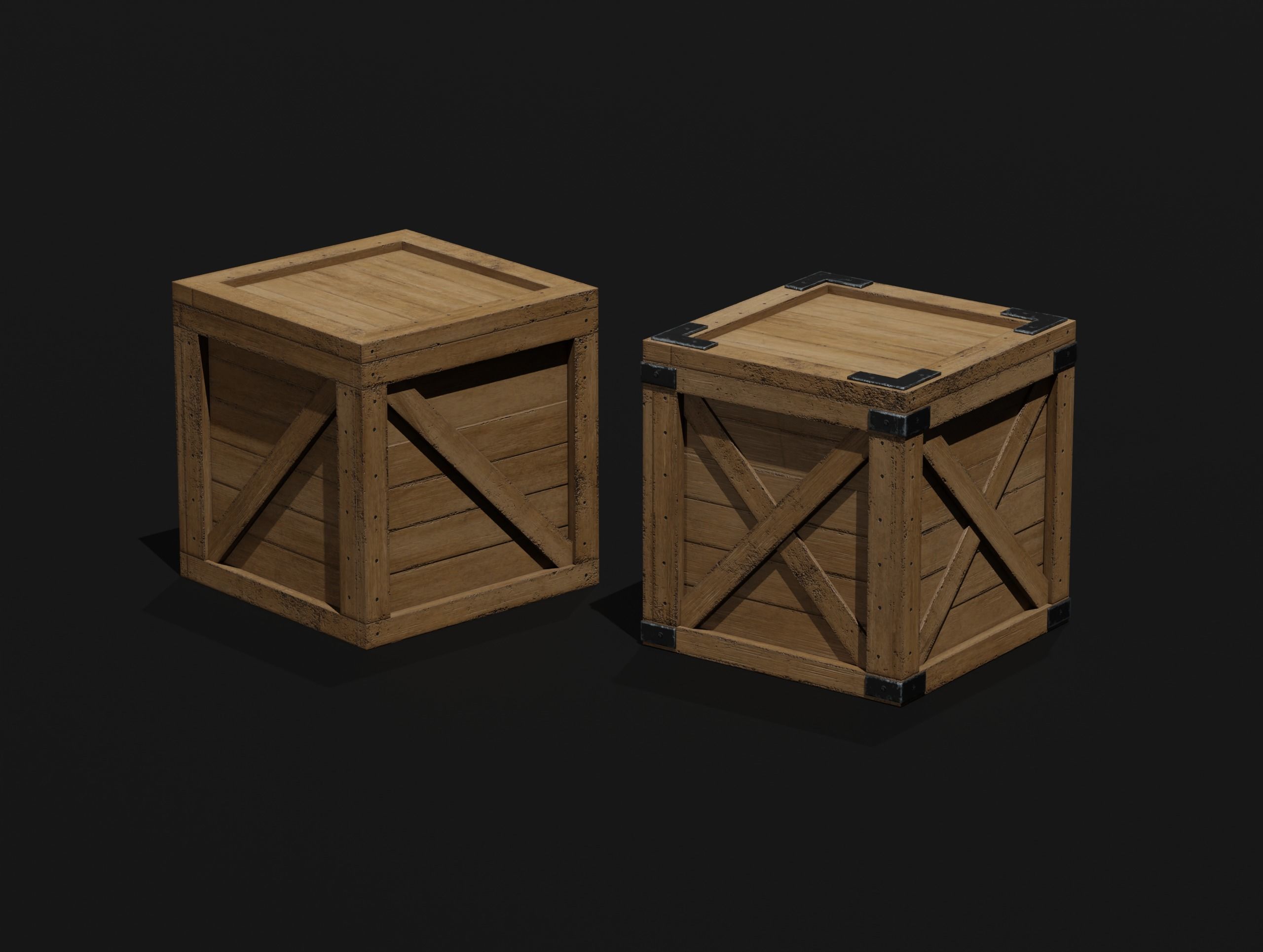 3D model LowPoly PBR 35 Wooden Crate Barrel props Pack 3D Models VR ...