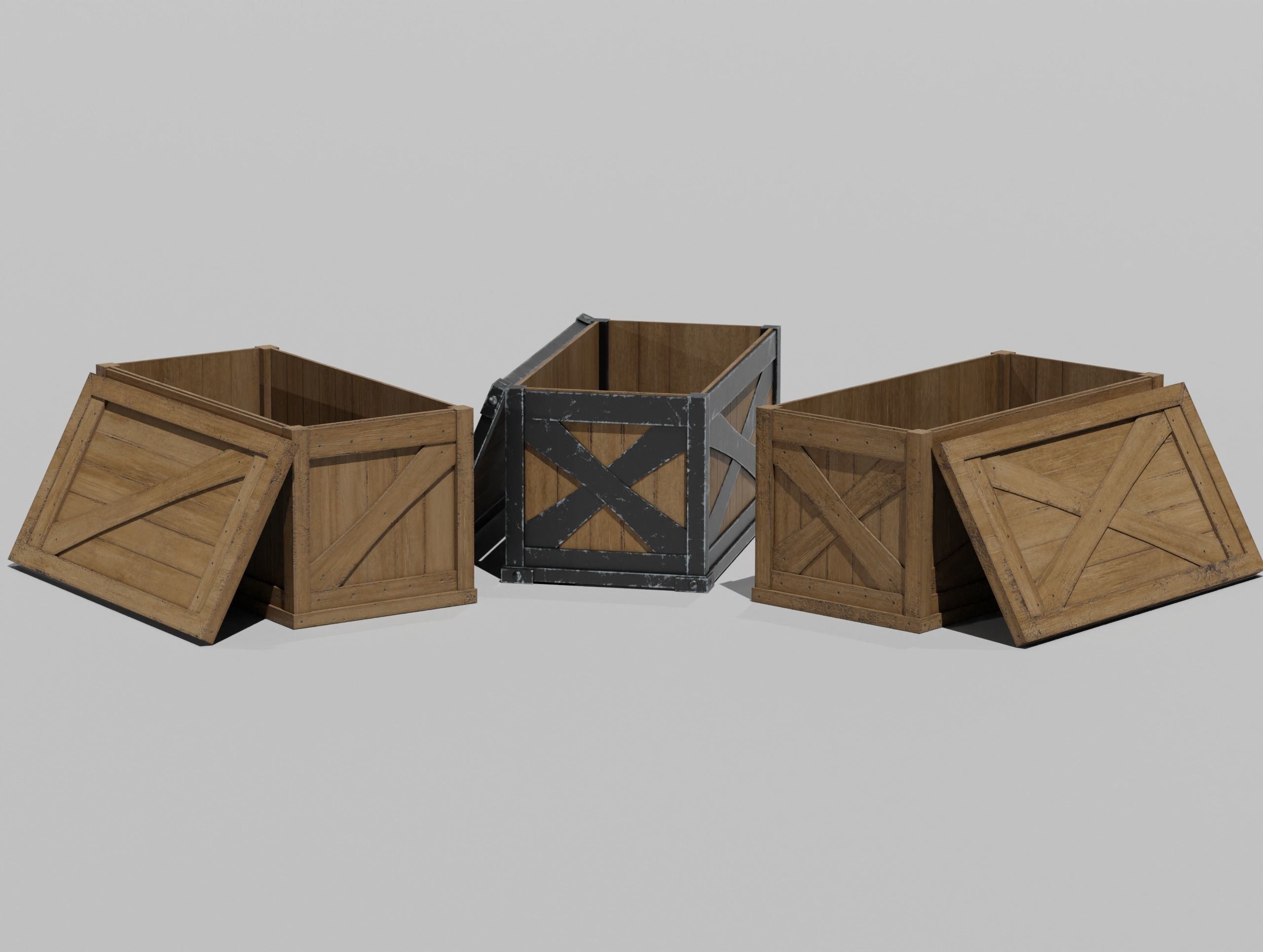 3D model LowPoly PBR 35 Wooden Crate Barrel props Pack 3D Models VR ...