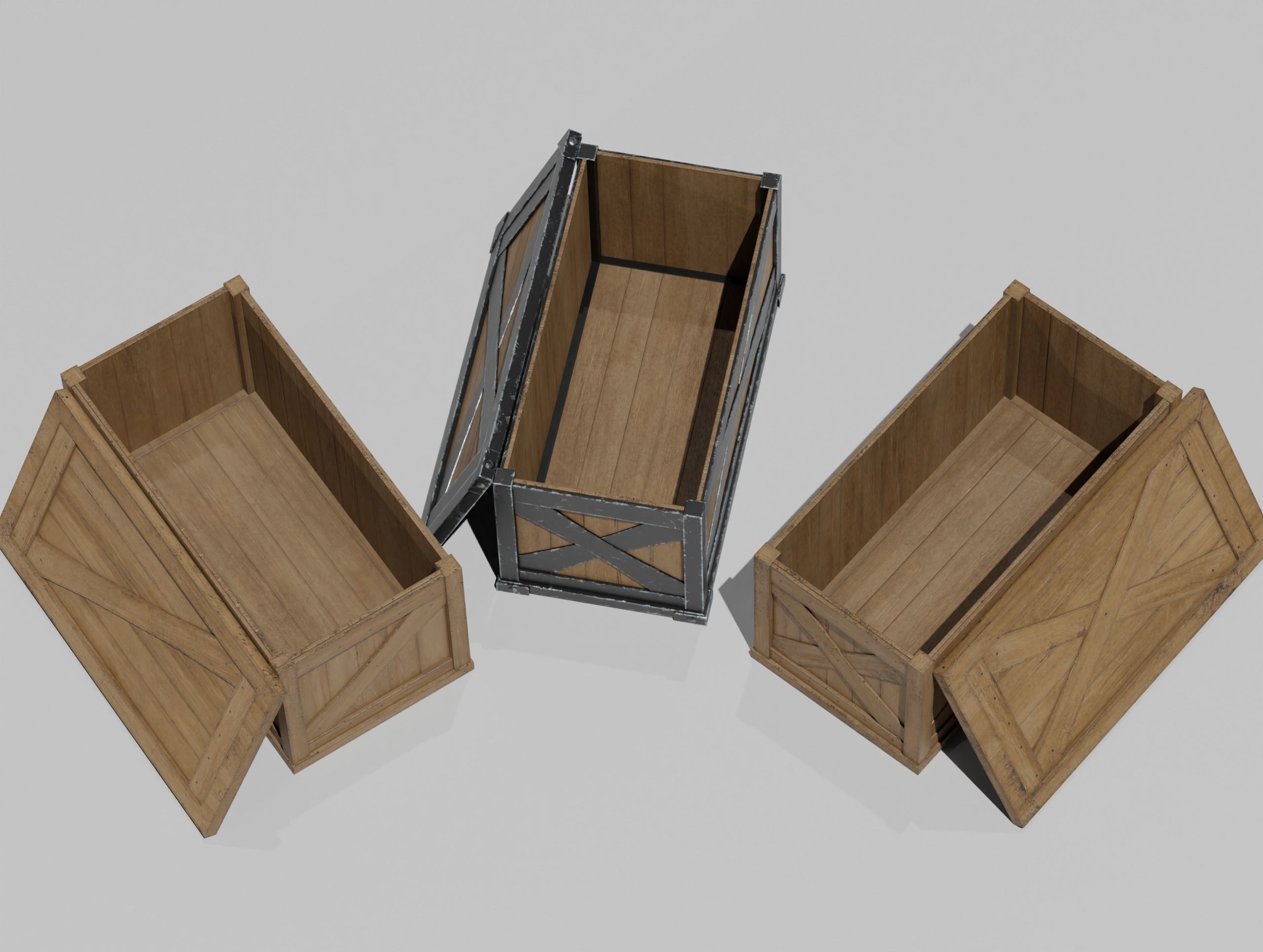 3D model LowPoly PBR 35 Wooden Crate Barrel props Pack 3D Models VR ...