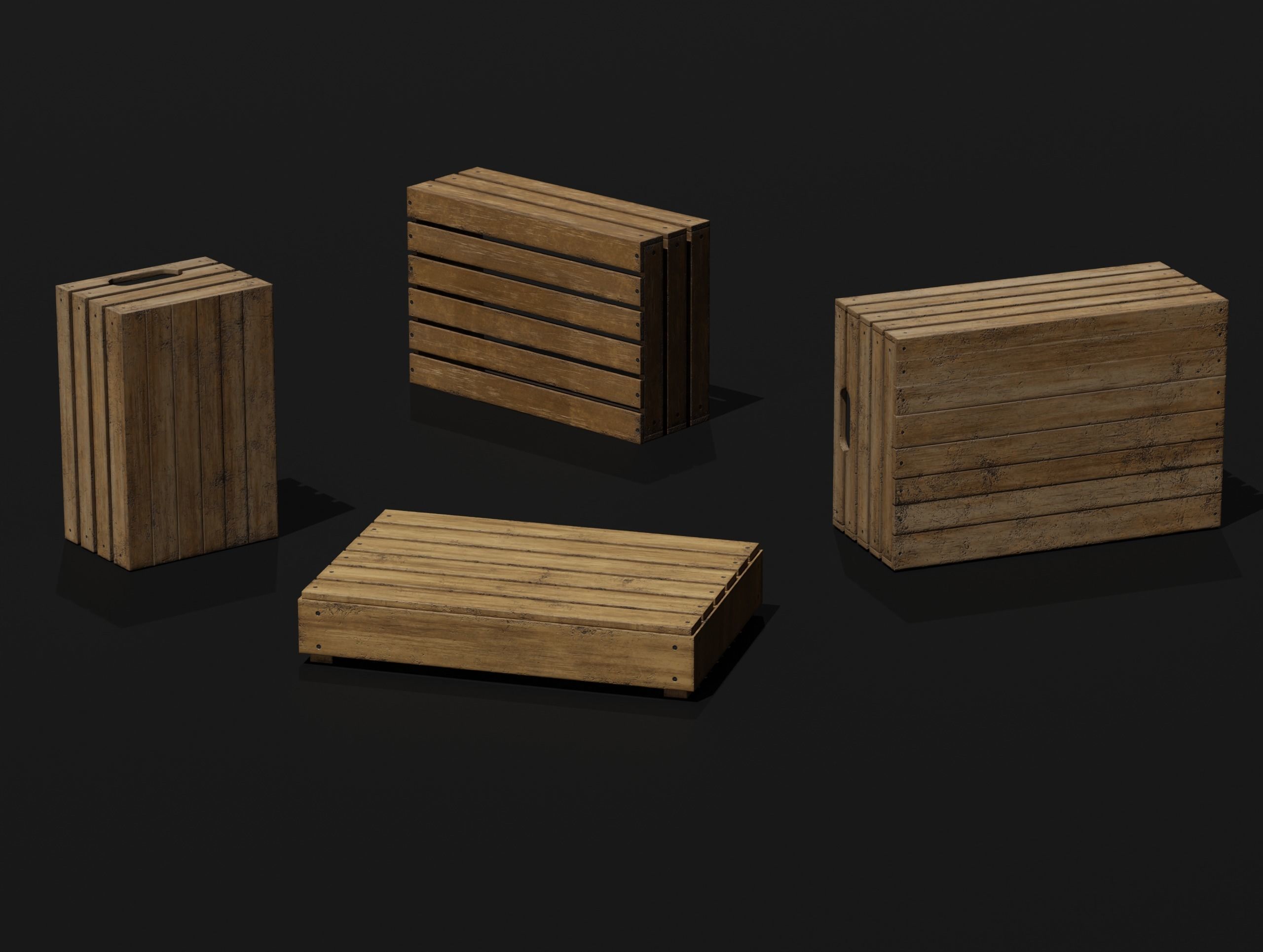 3D model LowPoly PBR 35 Wooden Crate Barrel props Pack 3D Models VR ...
