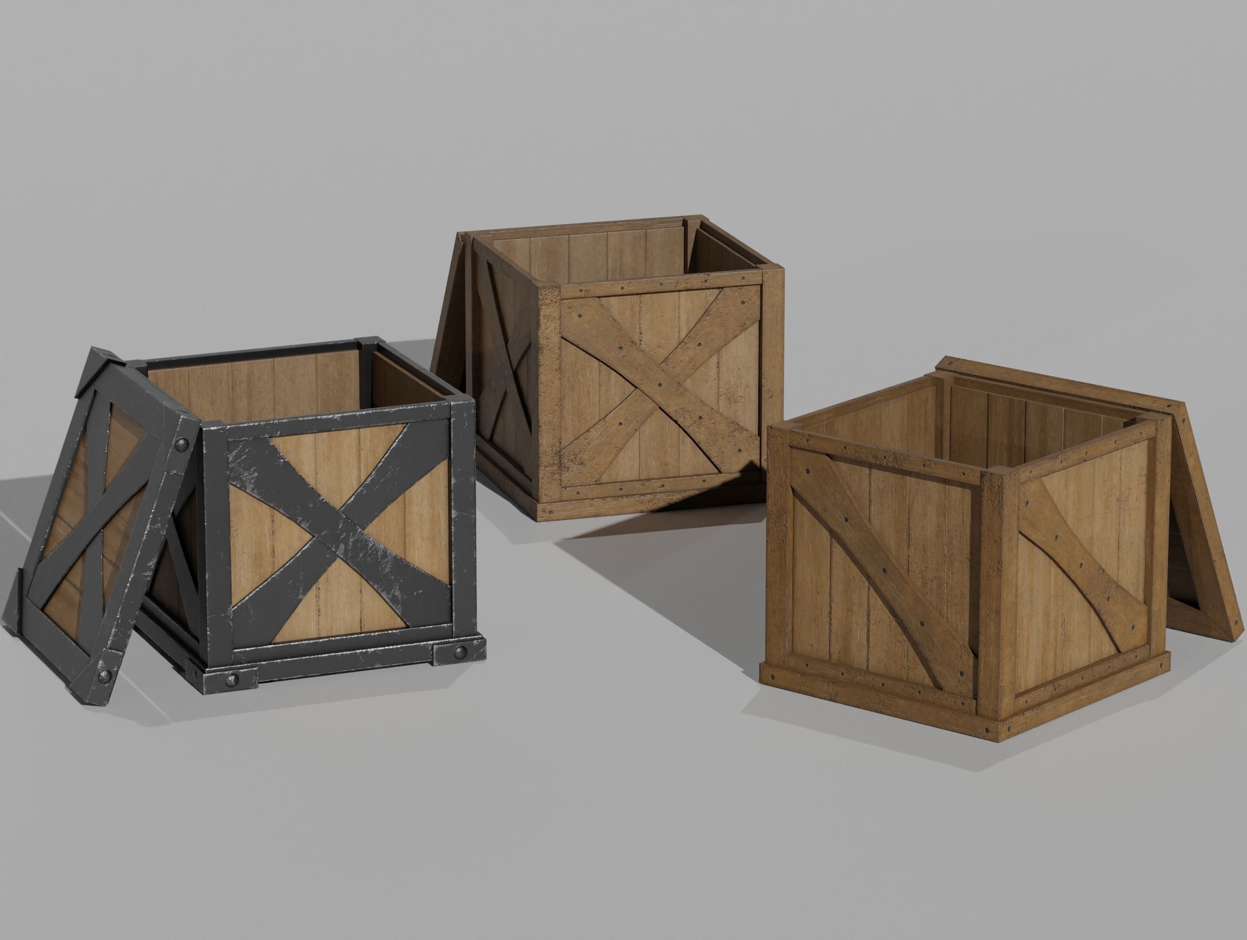 3D model LowPoly PBR 35 Wooden Crate Barrel props Pack 3D Models VR ...