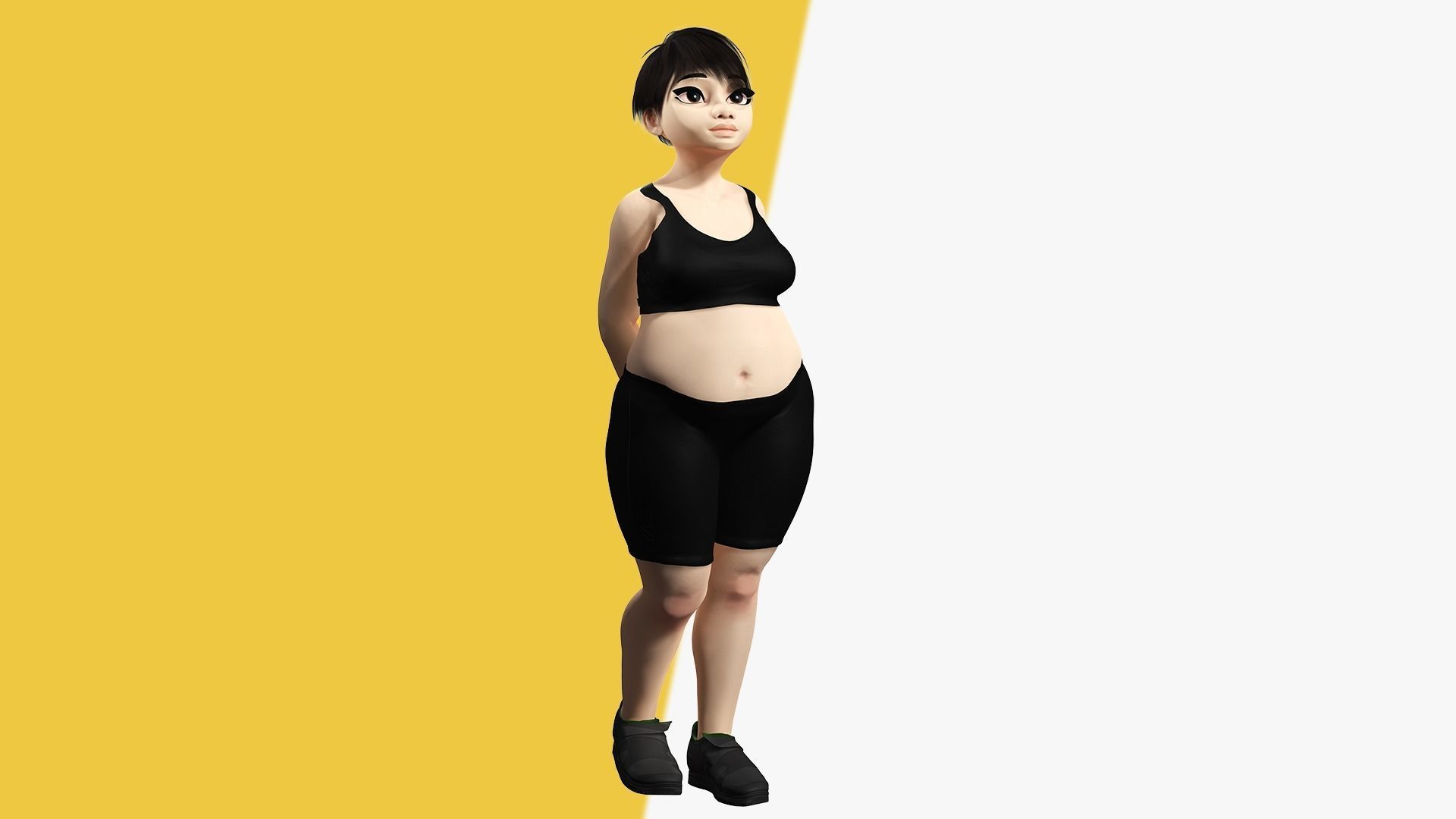 3D model Fat Woman stylized girl cartoon Female VR / AR / low-poly ...