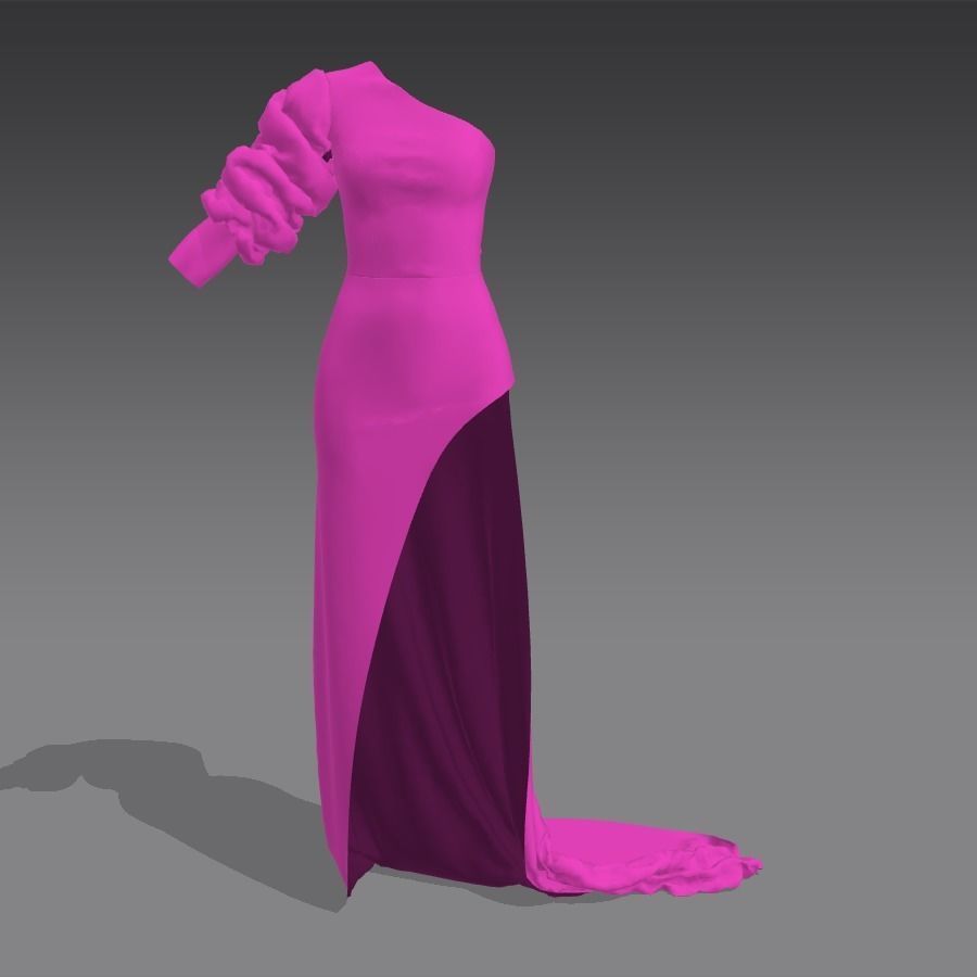 3D model ONE SHOULDER ASYMETRIC DRESS WATERMELON SLEVEE VR / AR / low ...