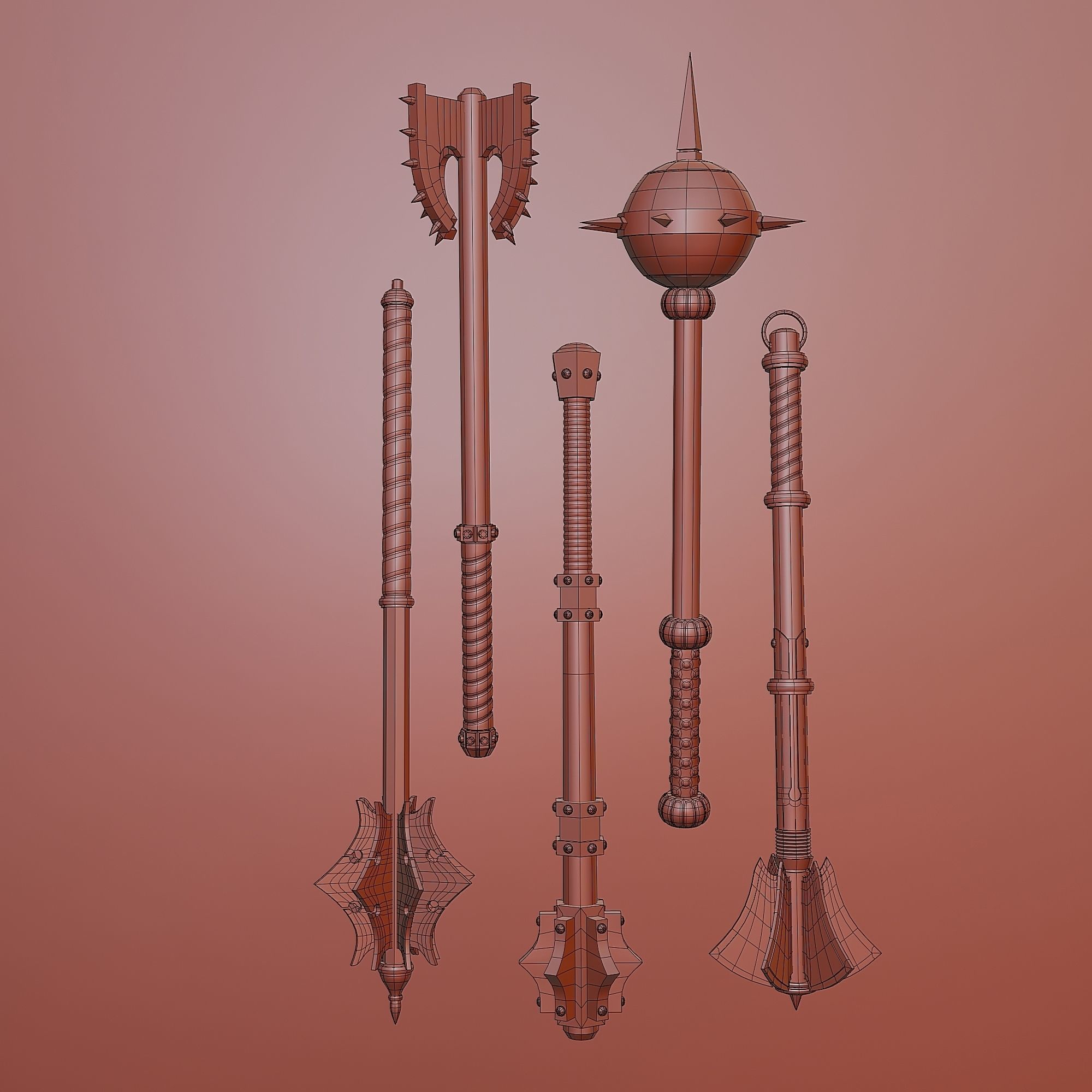 3D model Set of five maces VR / AR / low-poly | CGTrader