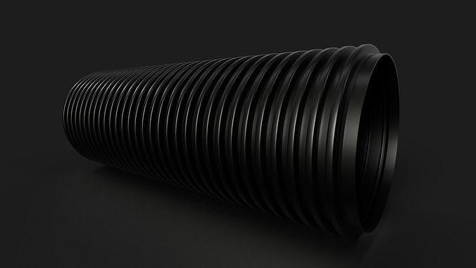 4 Foot by 1 Foot Black Corrugated Tube free 3D model | CGTrader