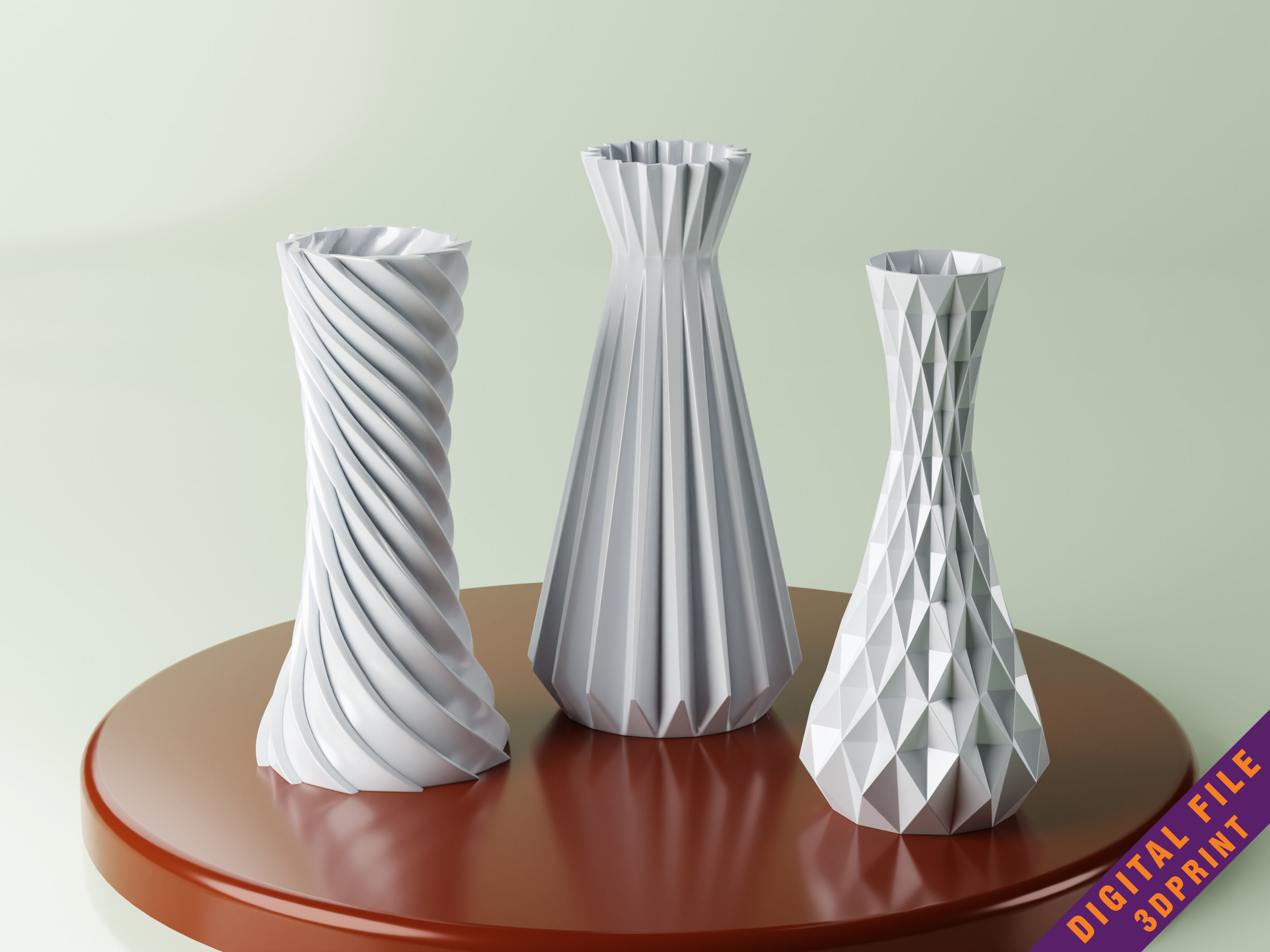 Set 3 Digital STL file 3D Printed Vase - Pot planters 3D model 3D ...